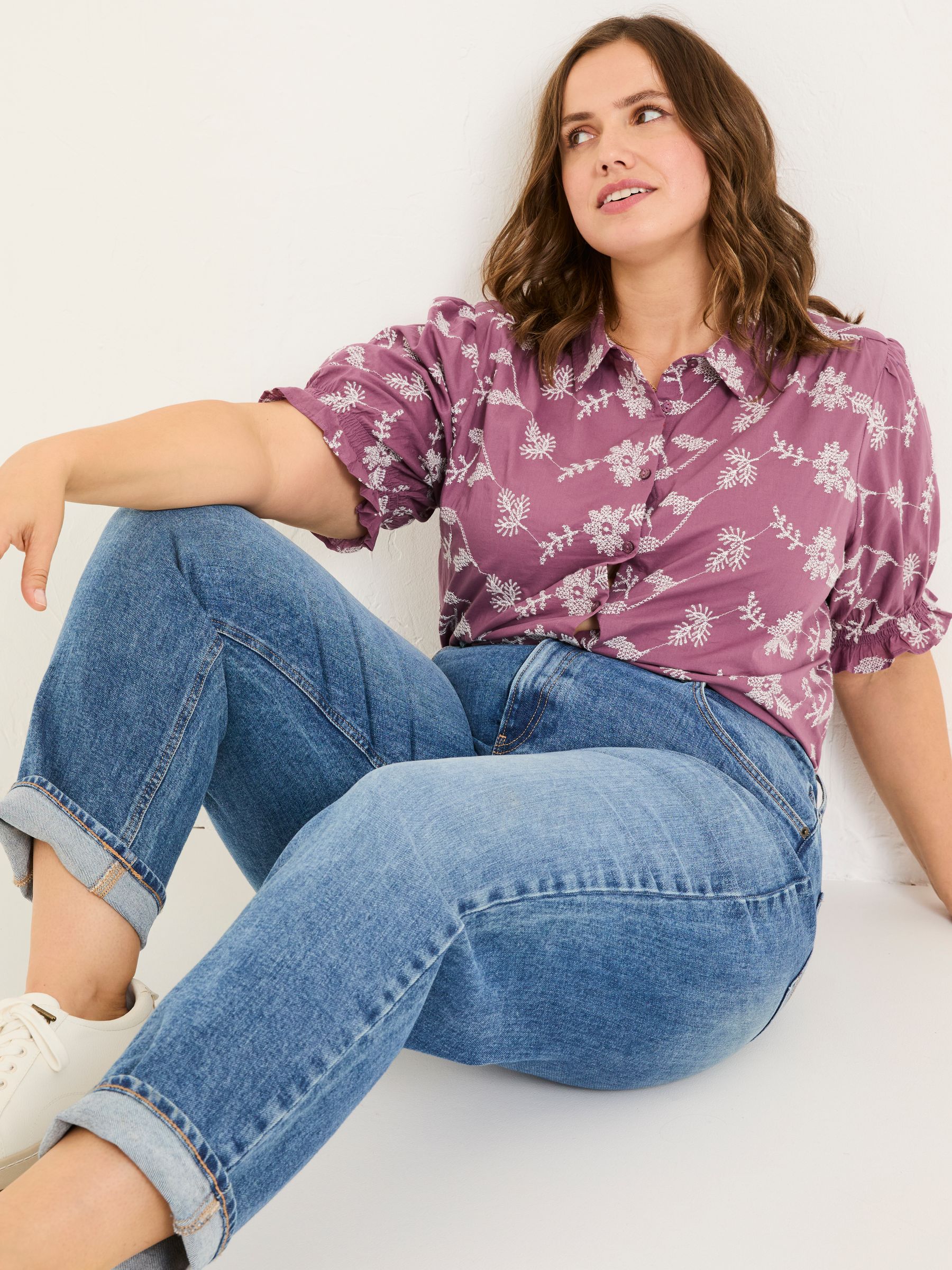 Buy FatFace Dusky Purple Kat 100% Cotton Embroidered Shirt from the ...