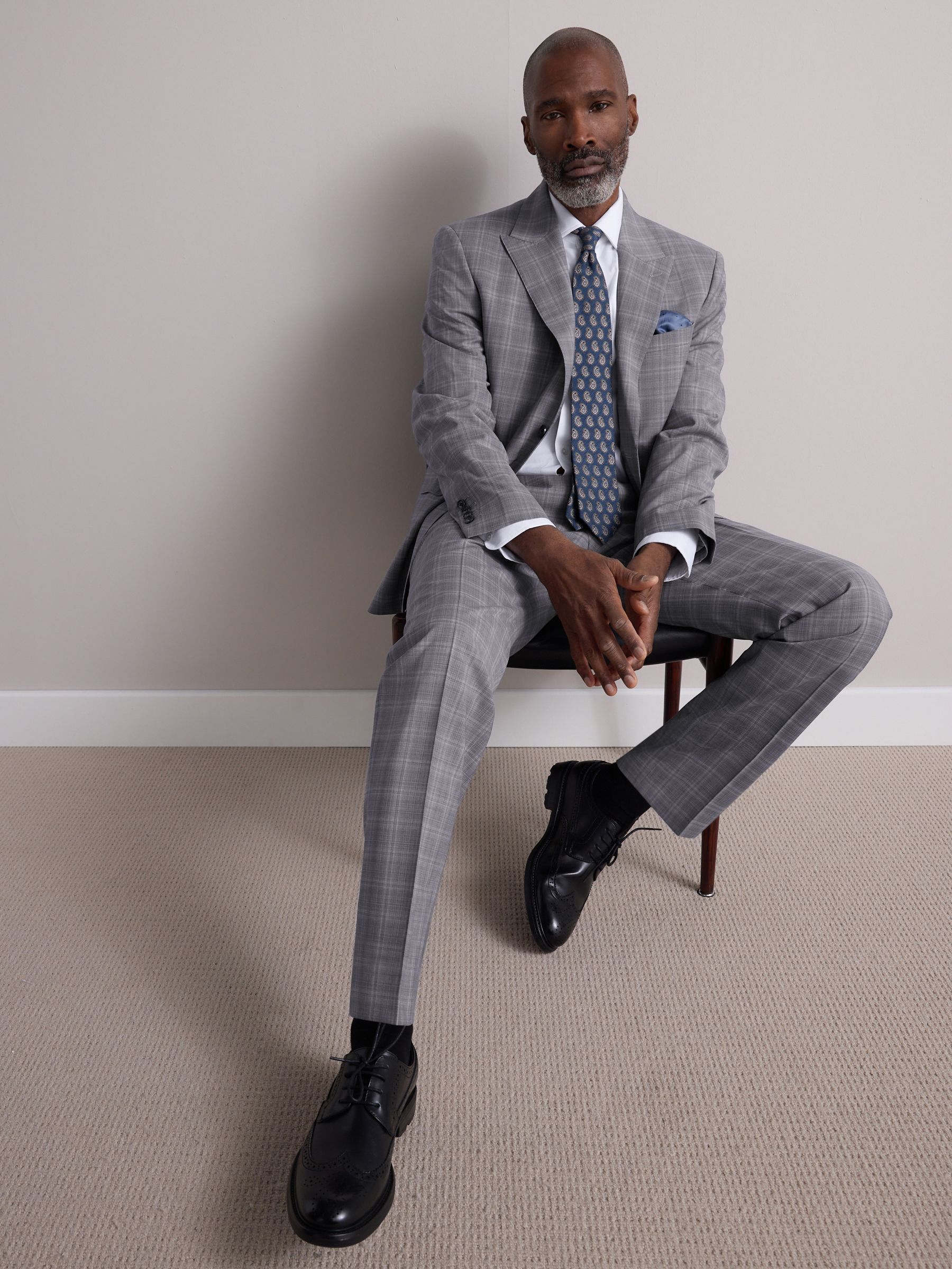 Buy Grey Tailored Fit Signature Zignone Italian Check Suit Jacke from ...