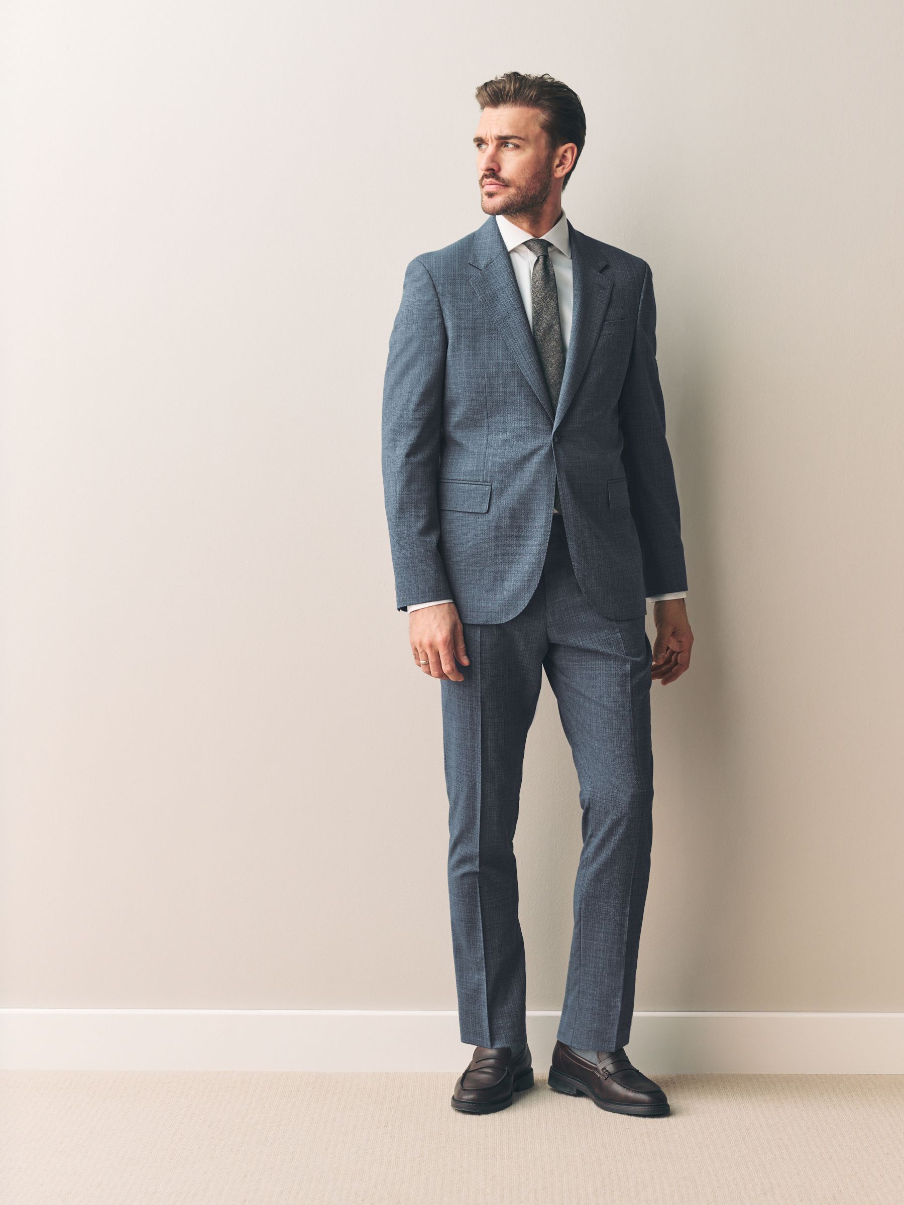 Buy Grey Slim Fit Signature Texture Marzotto Italian Fabric 100% Wool ...