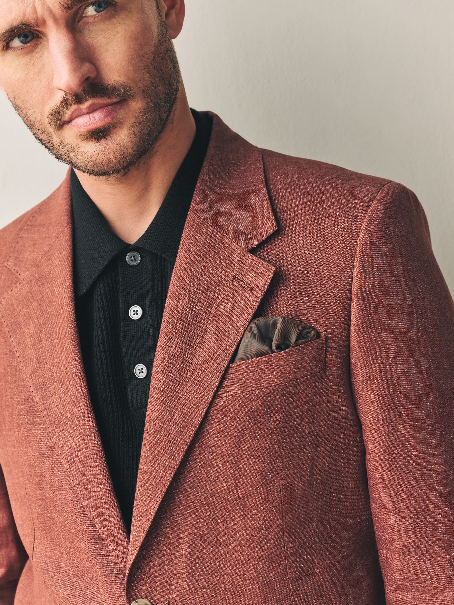 Buy Rust Brown Slim Fit Leomaster Italian 100% Linen Suit Jacket from ...