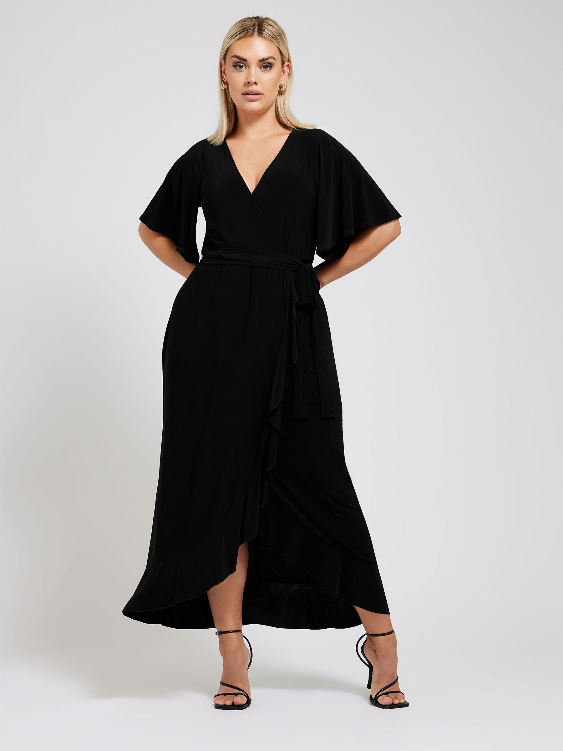 Buy Yours Curve Black Ruffle Hem Wrap Dress from the Next UK online shop