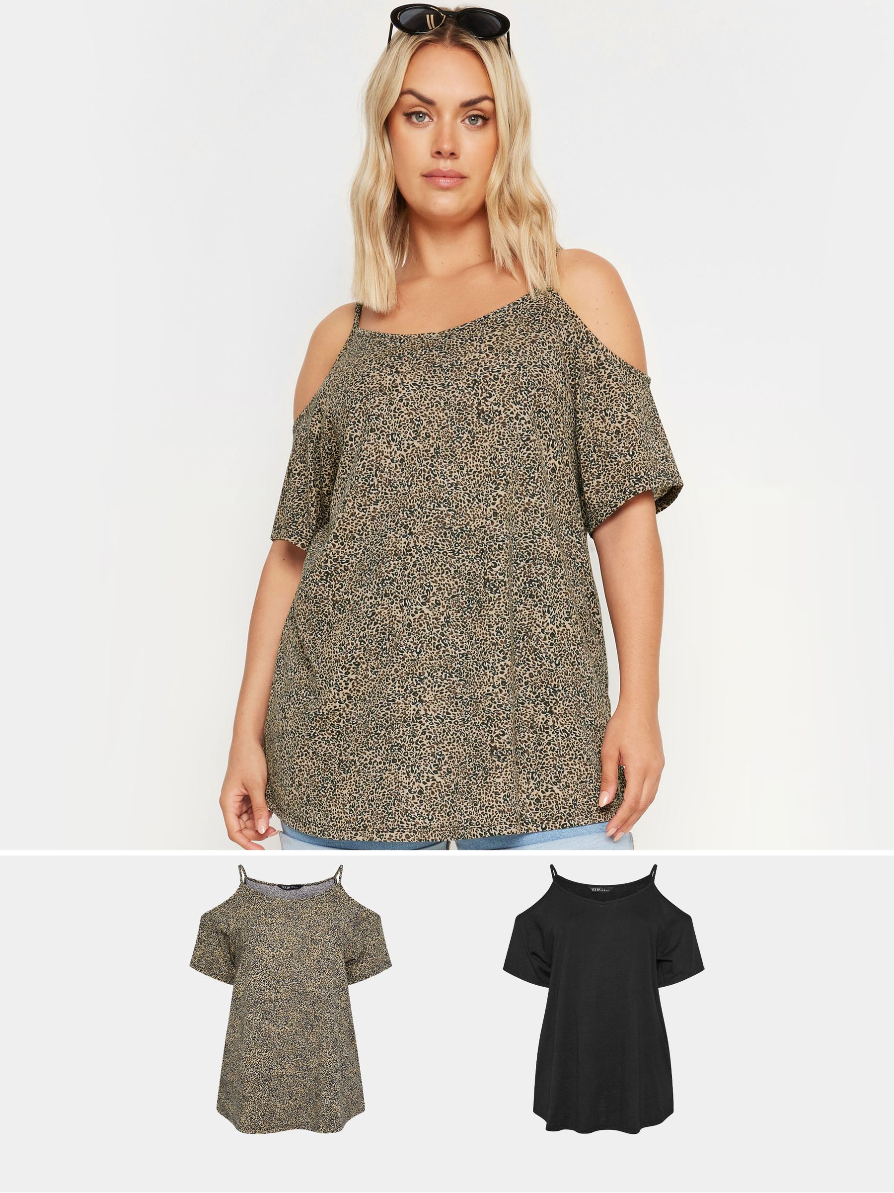 Buy Yours Curve Dark Black Cold Shoulder Tops 2 Pack from the Next UK ...