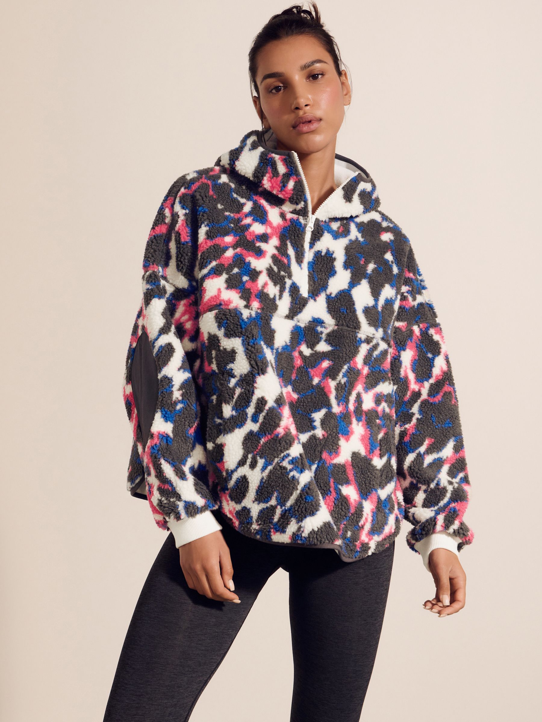 Buy Multi Animal Print Hooded Elbow Patch Borg Fleece Jacket from the ...