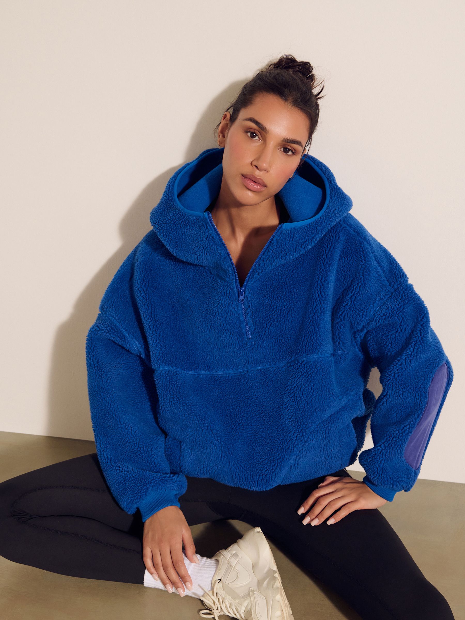 Buy Cobalt Blue Hooded Elbow Patch Borg Fleece Jacket from the Next UK ...