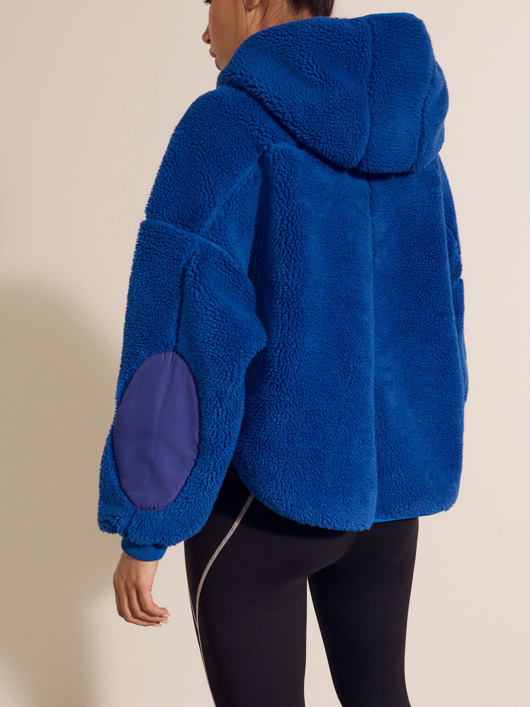 Buy Cobalt Blue Hooded Elbow Patch Borg Fleece Jacket from the Next UK ...