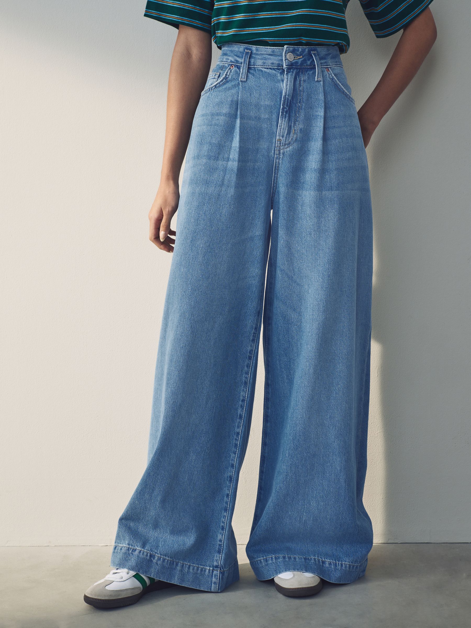 Buy Mid Blue Palazzo Wide Leg 100% Cotton Jeans from Next Australia