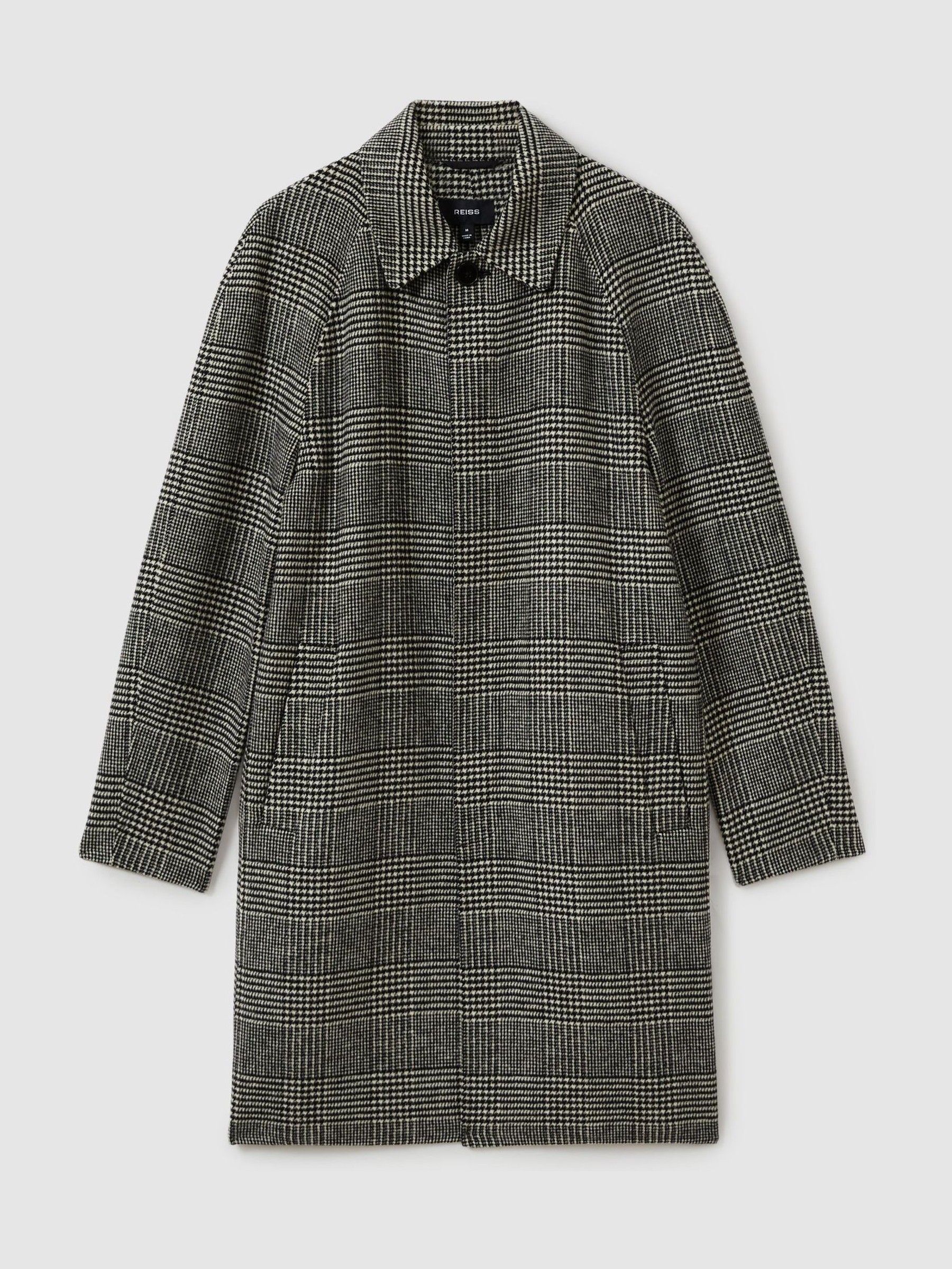 Buy Reiss Black/White Chaplin Checked Wool-Blend Car Coat from the Next ...