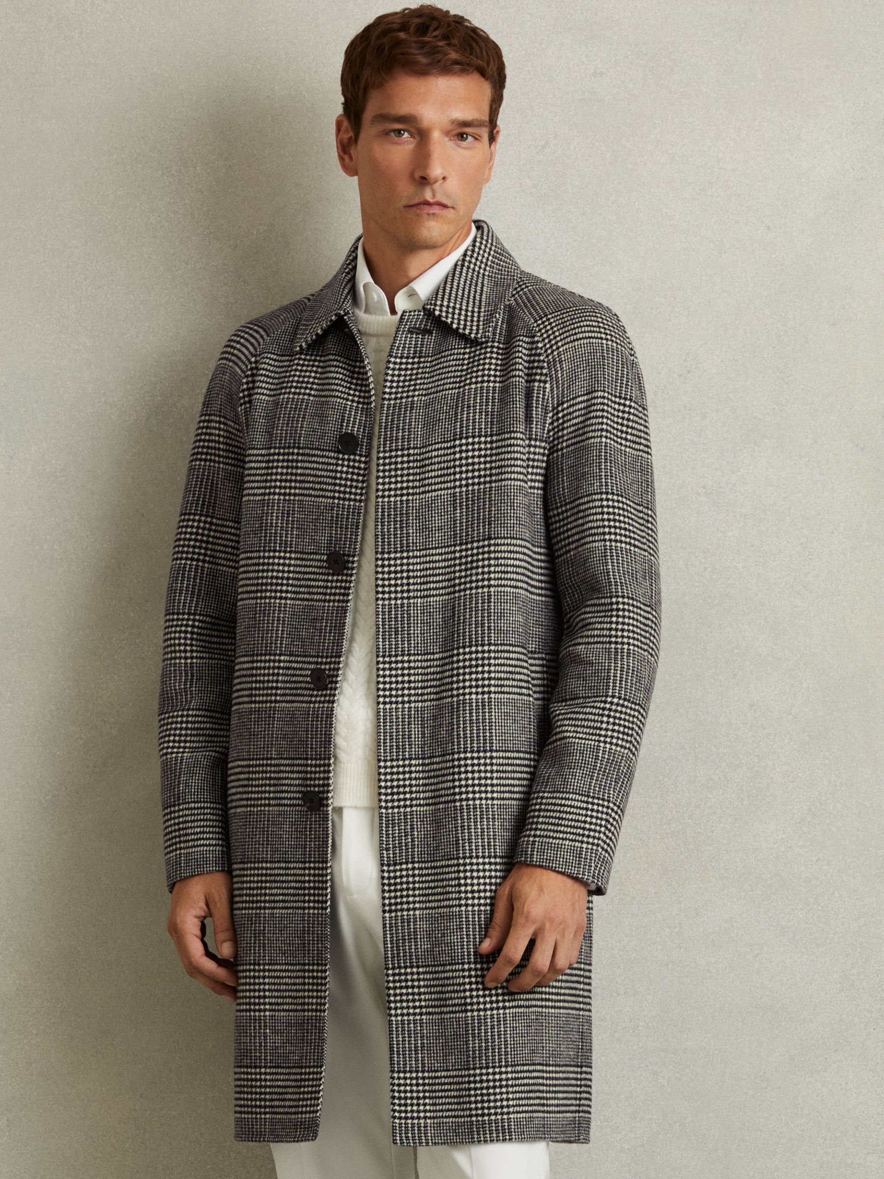 Buy Reiss Black/White Chaplin Checked Wool-Blend Car Coat from the Next ...