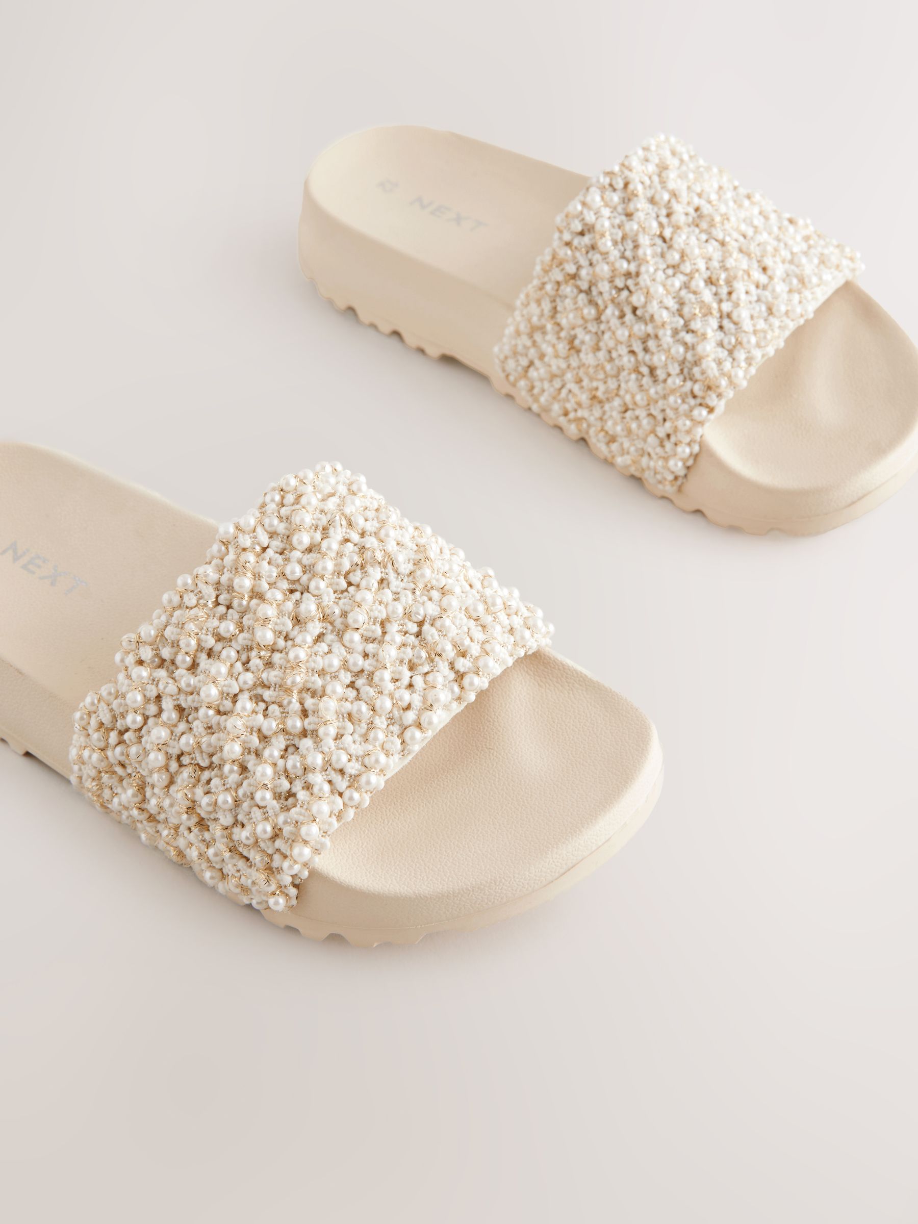 Buy Ivory Pearl Woven Sliders from the Next UK online shop