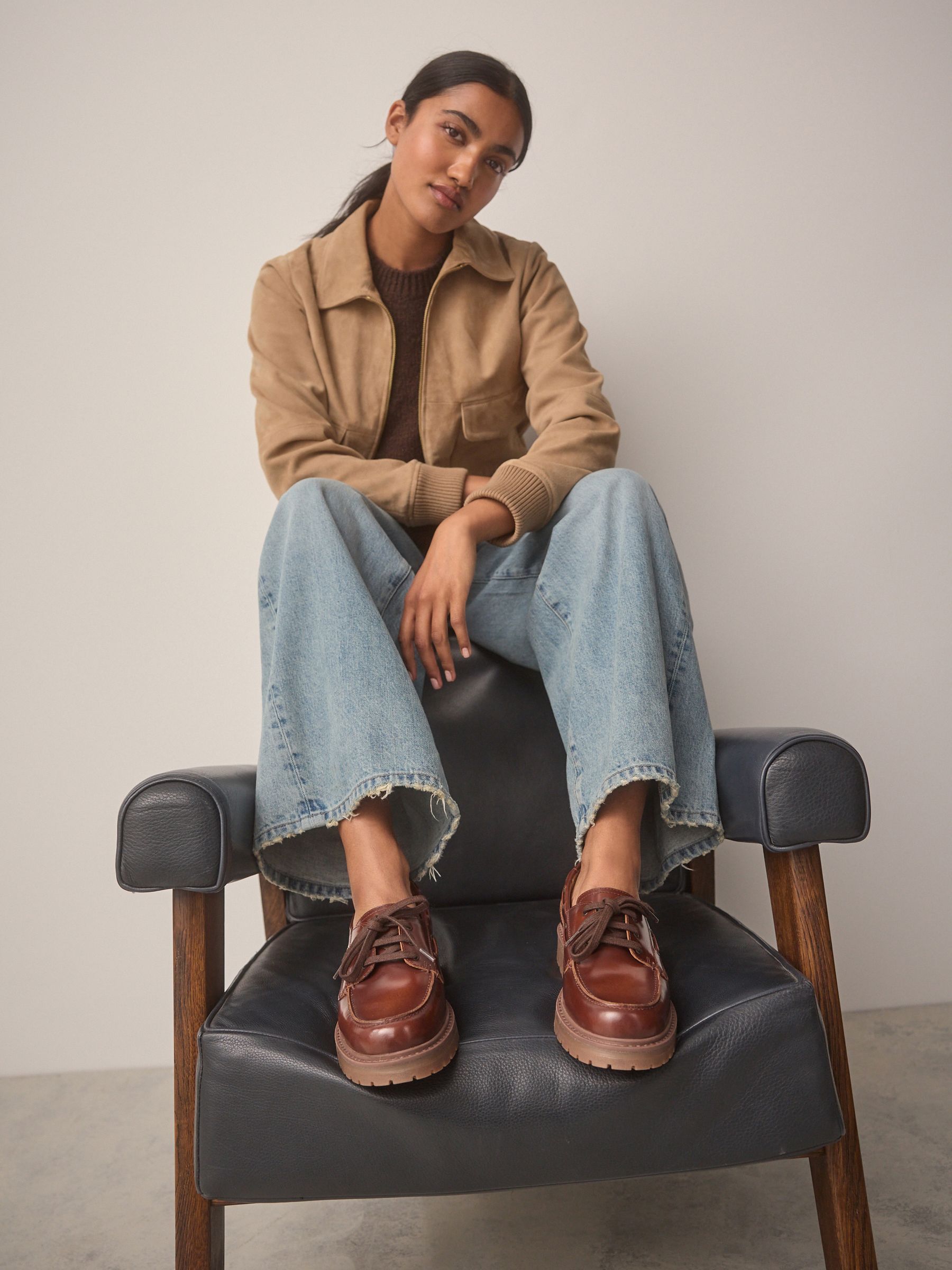 Buy Tan Brown Standard Fit Forever Comfort® Leather Chunky Lace-Up Boat ...