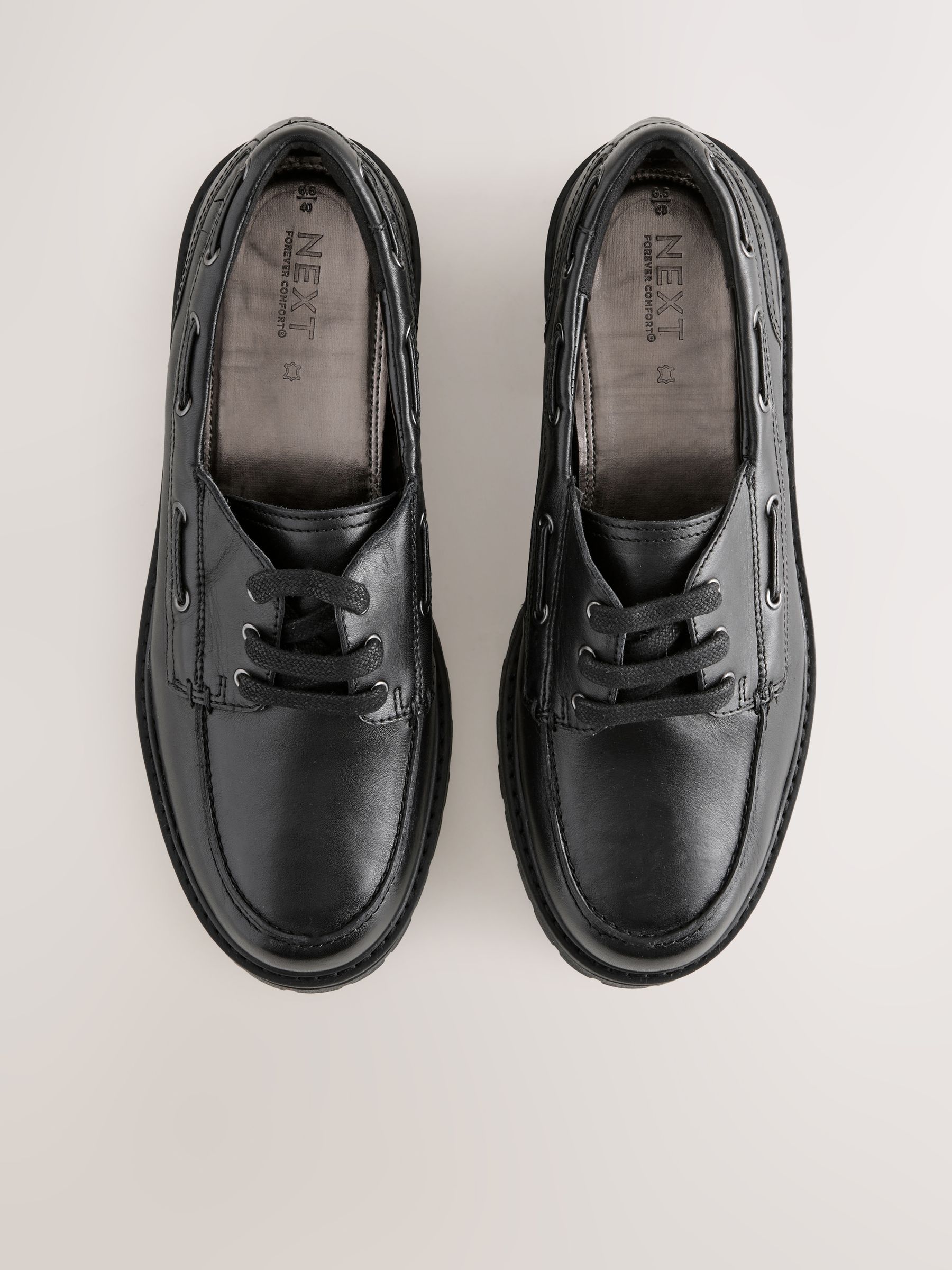 Buy Black Standard Fit Forever Comfort® Leather Chunky Lace-Up Boat ...