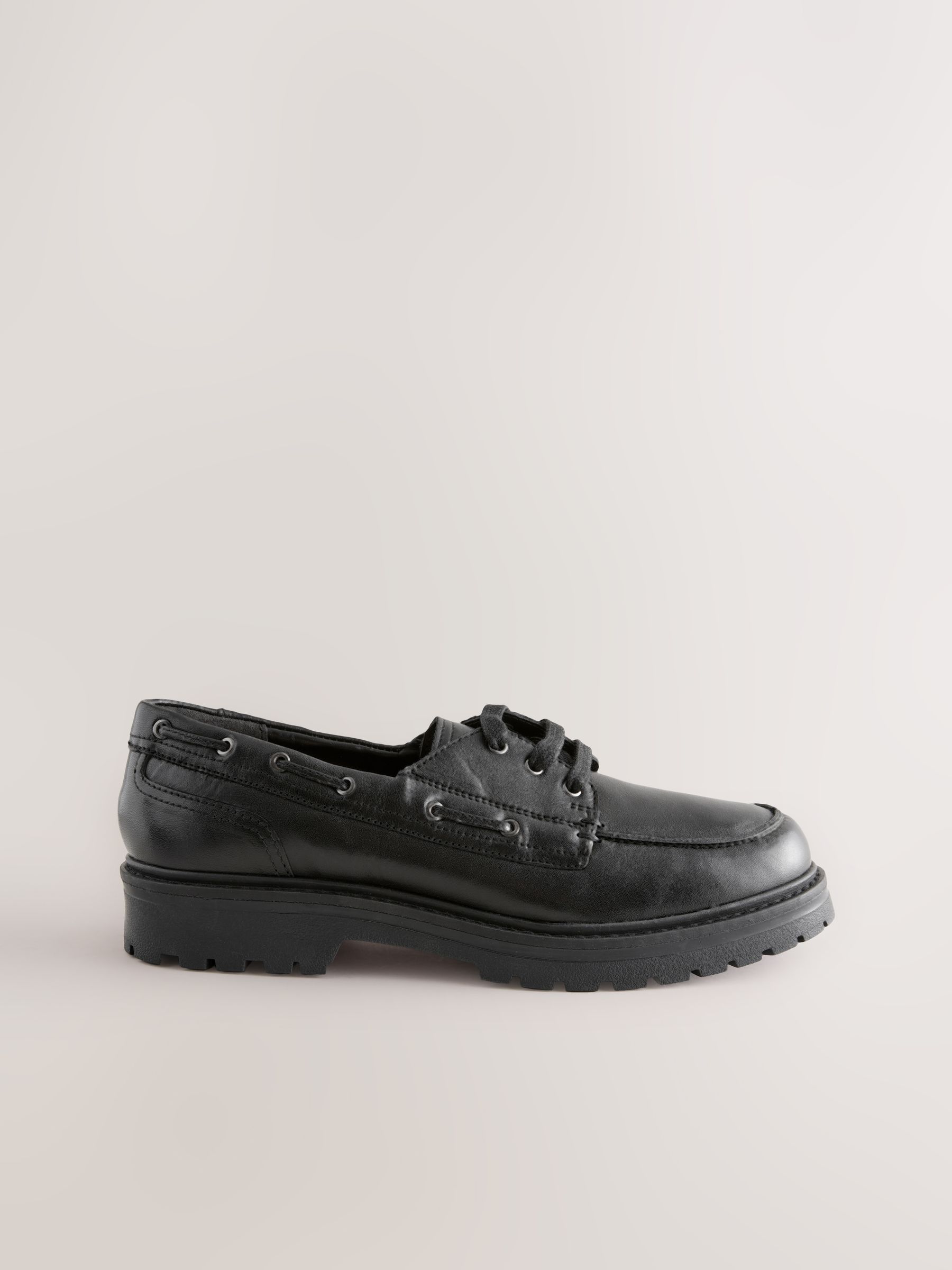 Buy Black Standard Fit Forever Comfort® Leather Chunky Lace-Up Boat ...