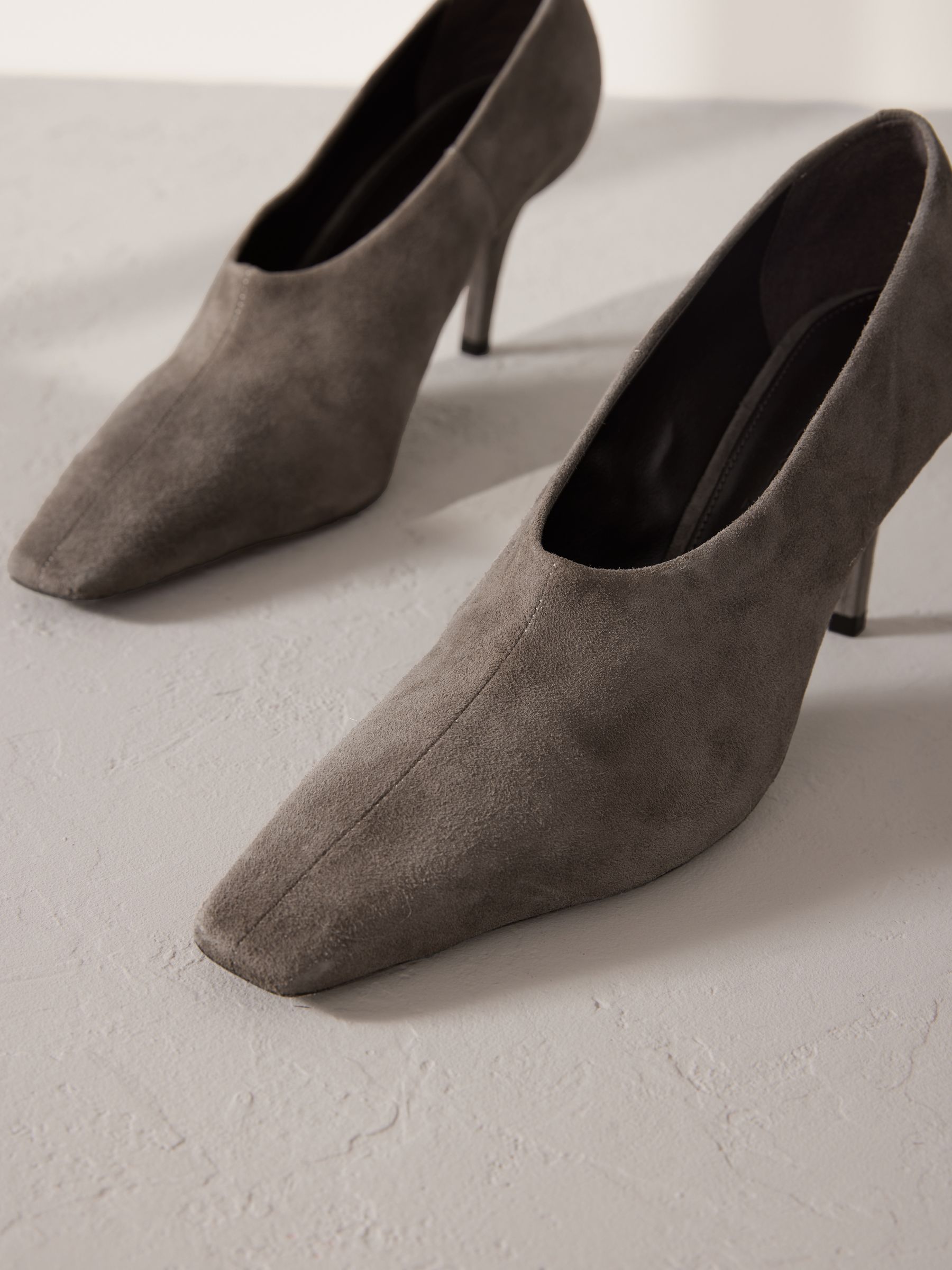 Buy Grey Premium Leather High Cut Chisel Toe Court Shoes from Next Ireland