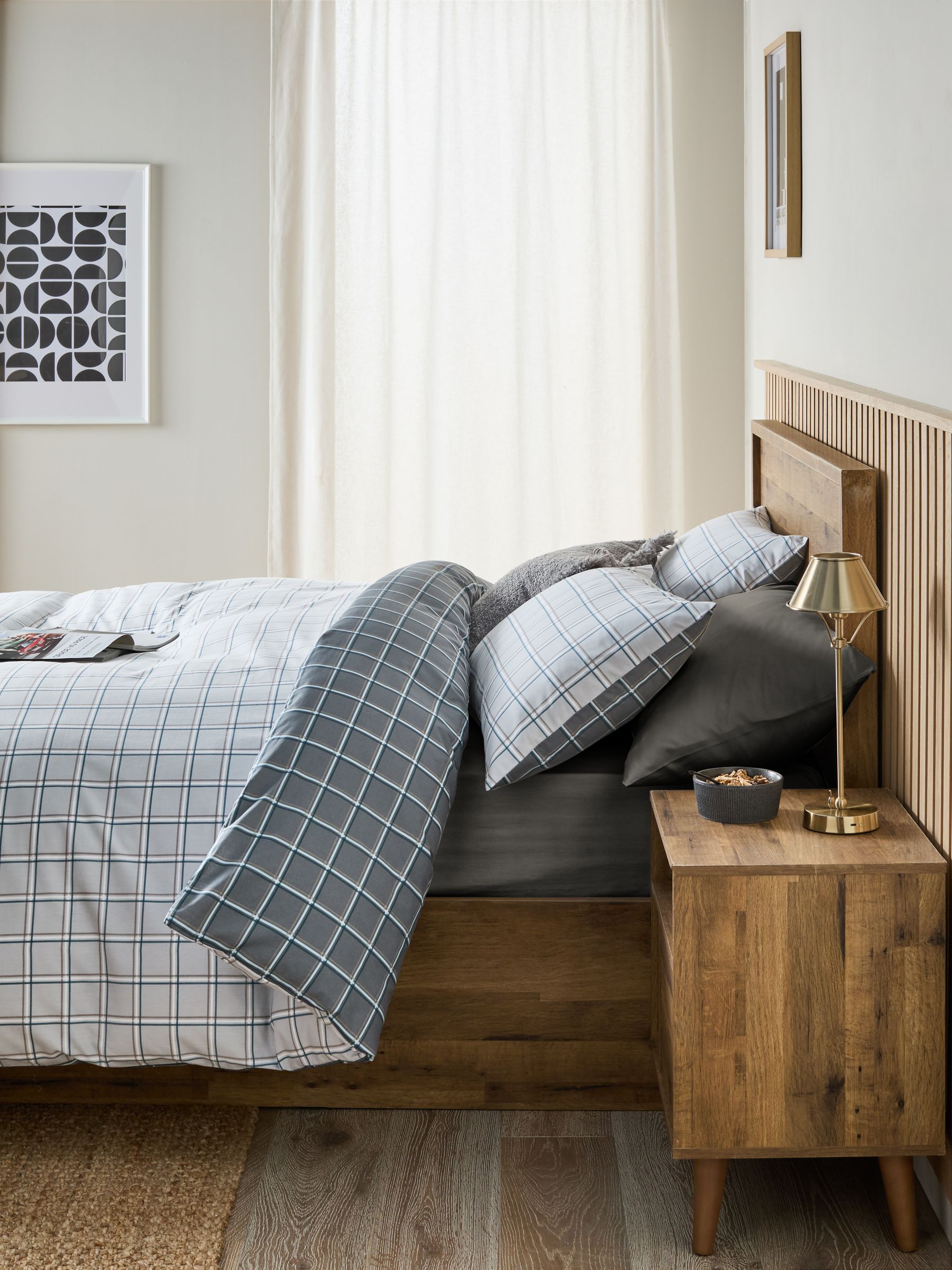Buy Grey Reversible Check Duvet Cover and Pillowcase Set from the Next ...
