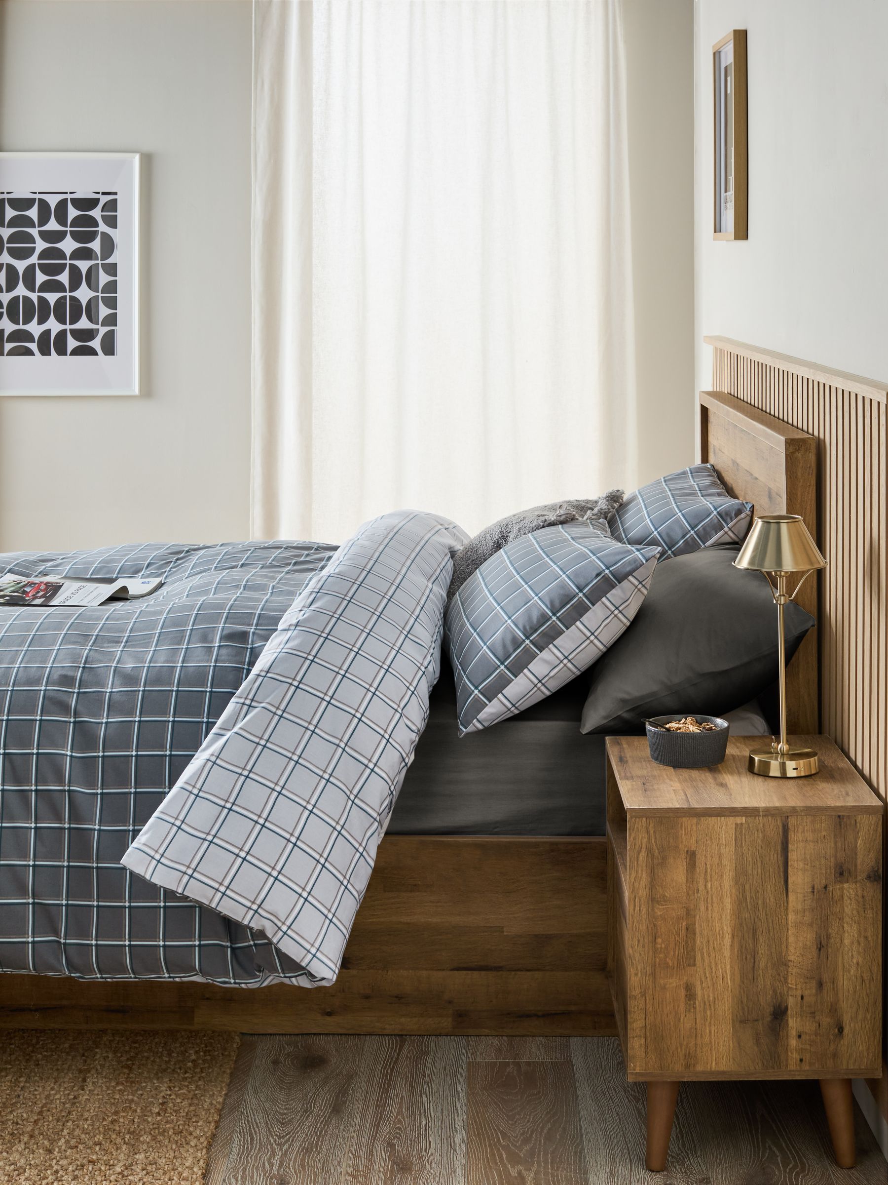 Buy Grey Reversible Check Duvet Cover and Pillowcase Set from the Next ...