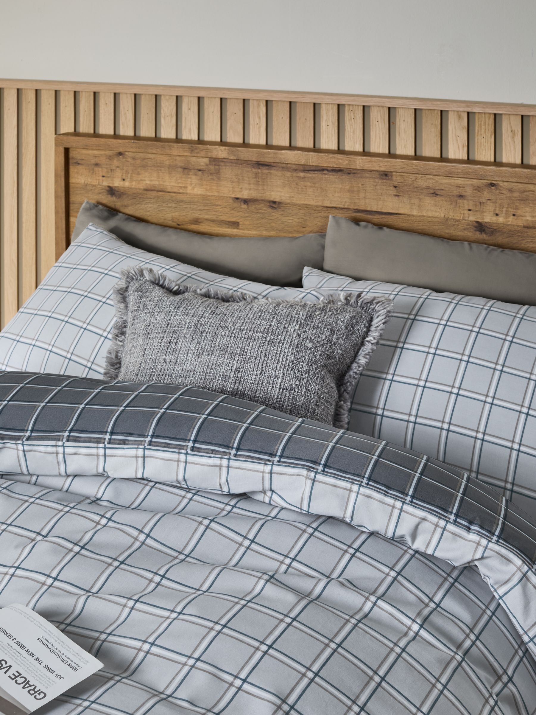 Buy Grey Reversible Check Duvet Cover and Pillowcase Set from the Next ...