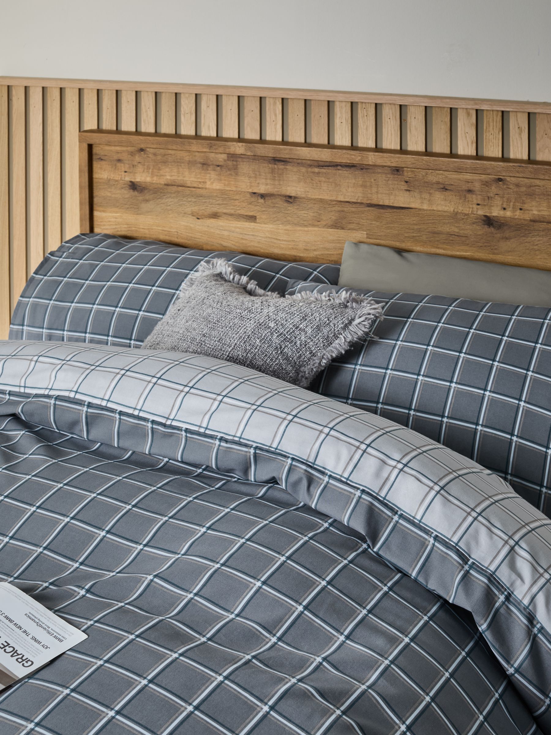 Buy Grey Reversible Check Duvet Cover and Pillowcase Set from the Next ...