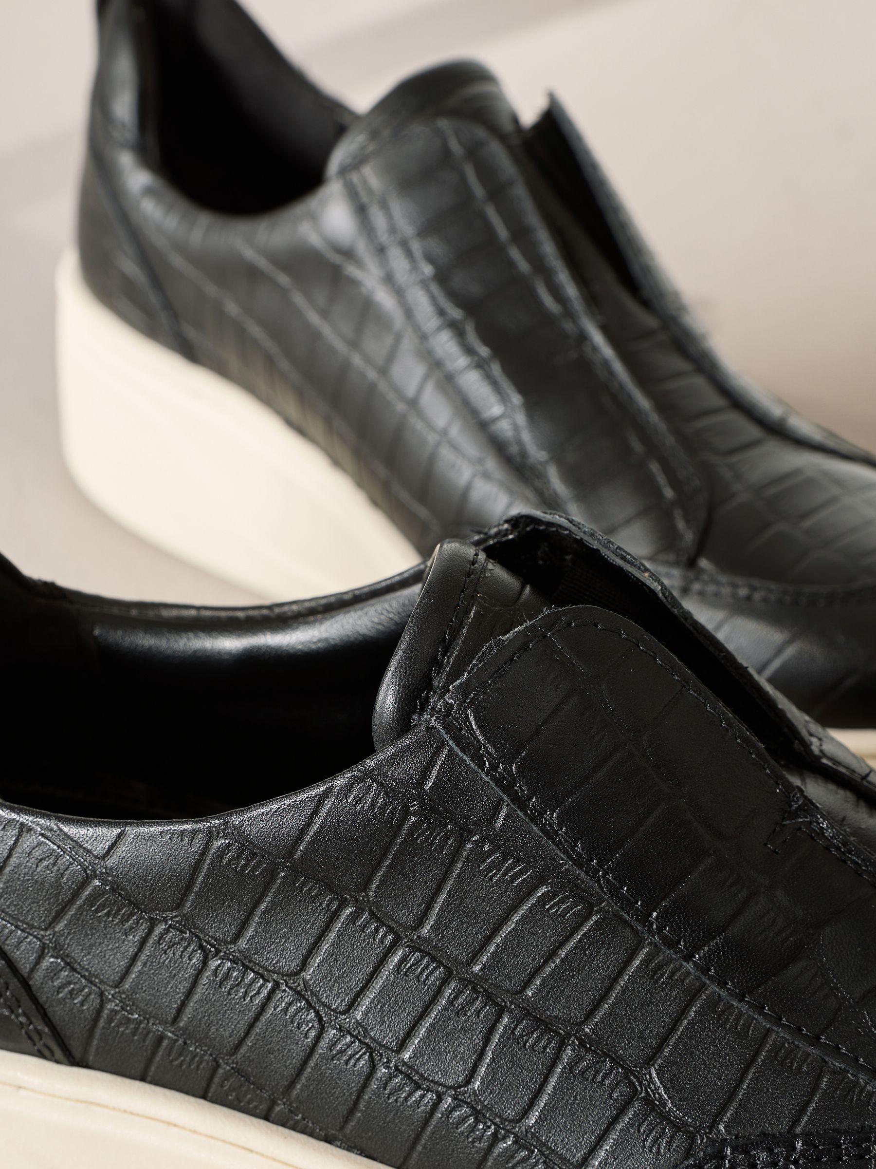 Buy Black Croc Slip On Signature Leather Chunky Wedge Platform Trainers ...