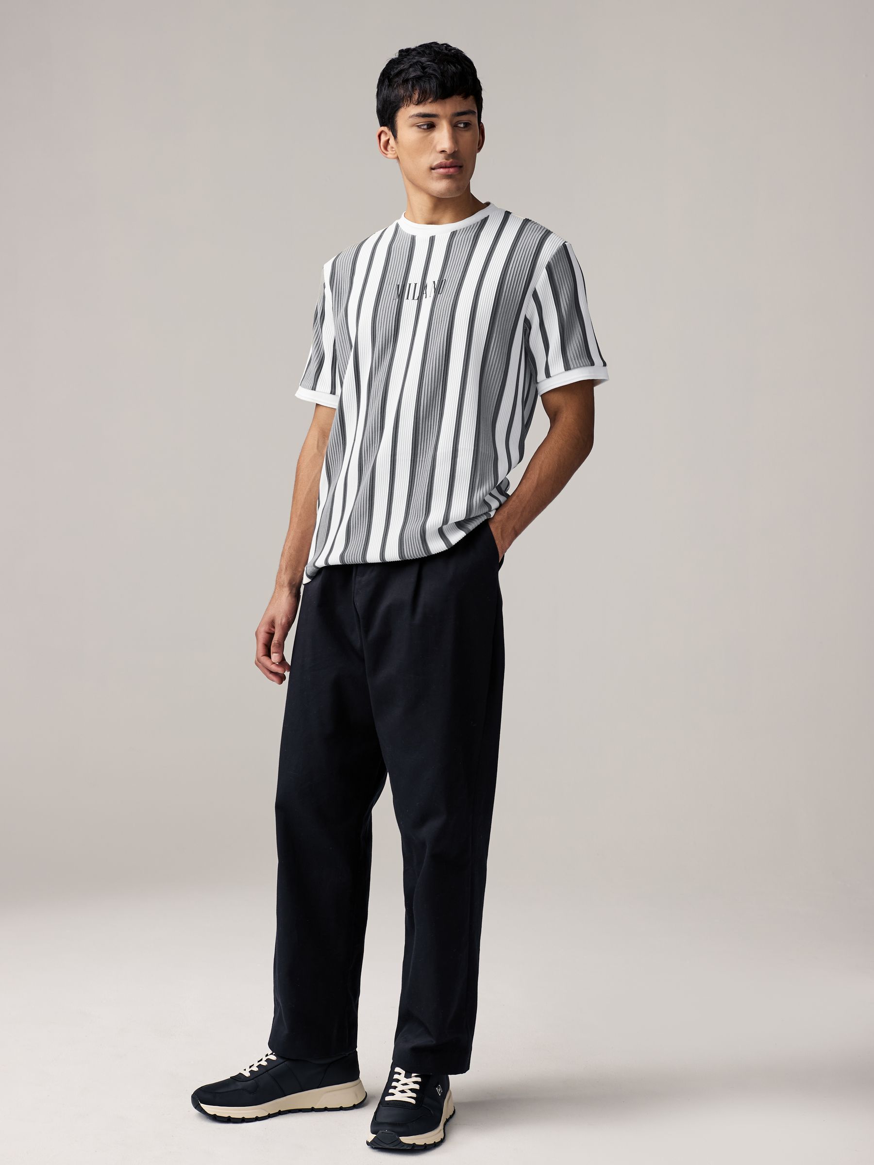 Buy Grey/White Smart Vertical Stripe T-Shirt from the Next UK online shop