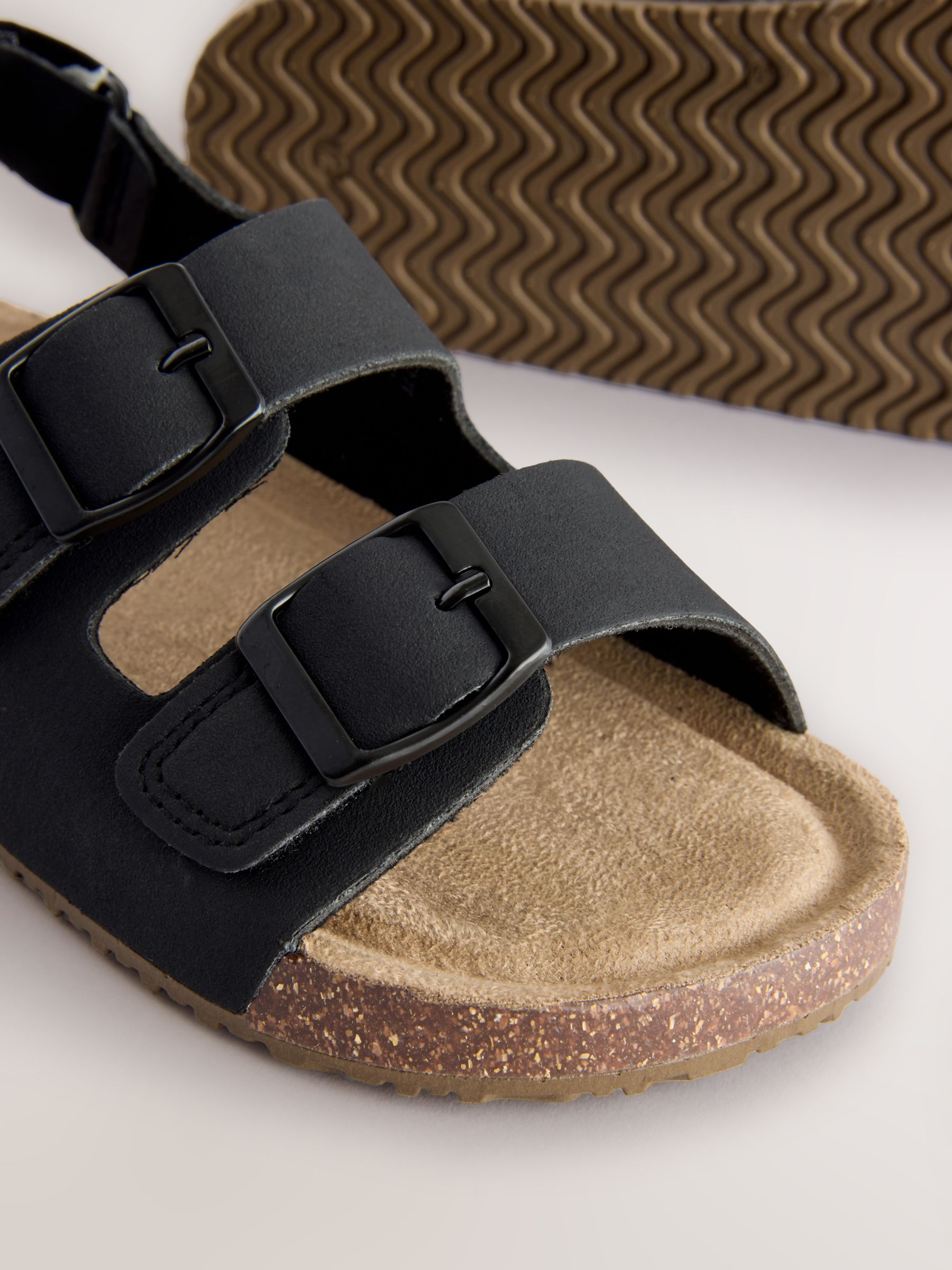 Buy Black Wide Fit (G) Double Buckle Cushioned Footbed Sandals from the ...