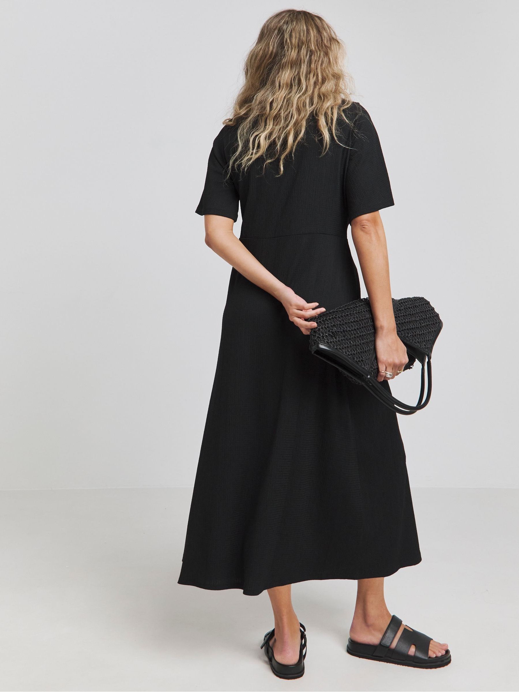 Buy Simply Be Black Lace Trim Waffle Midi Dress from the Next UK online ...