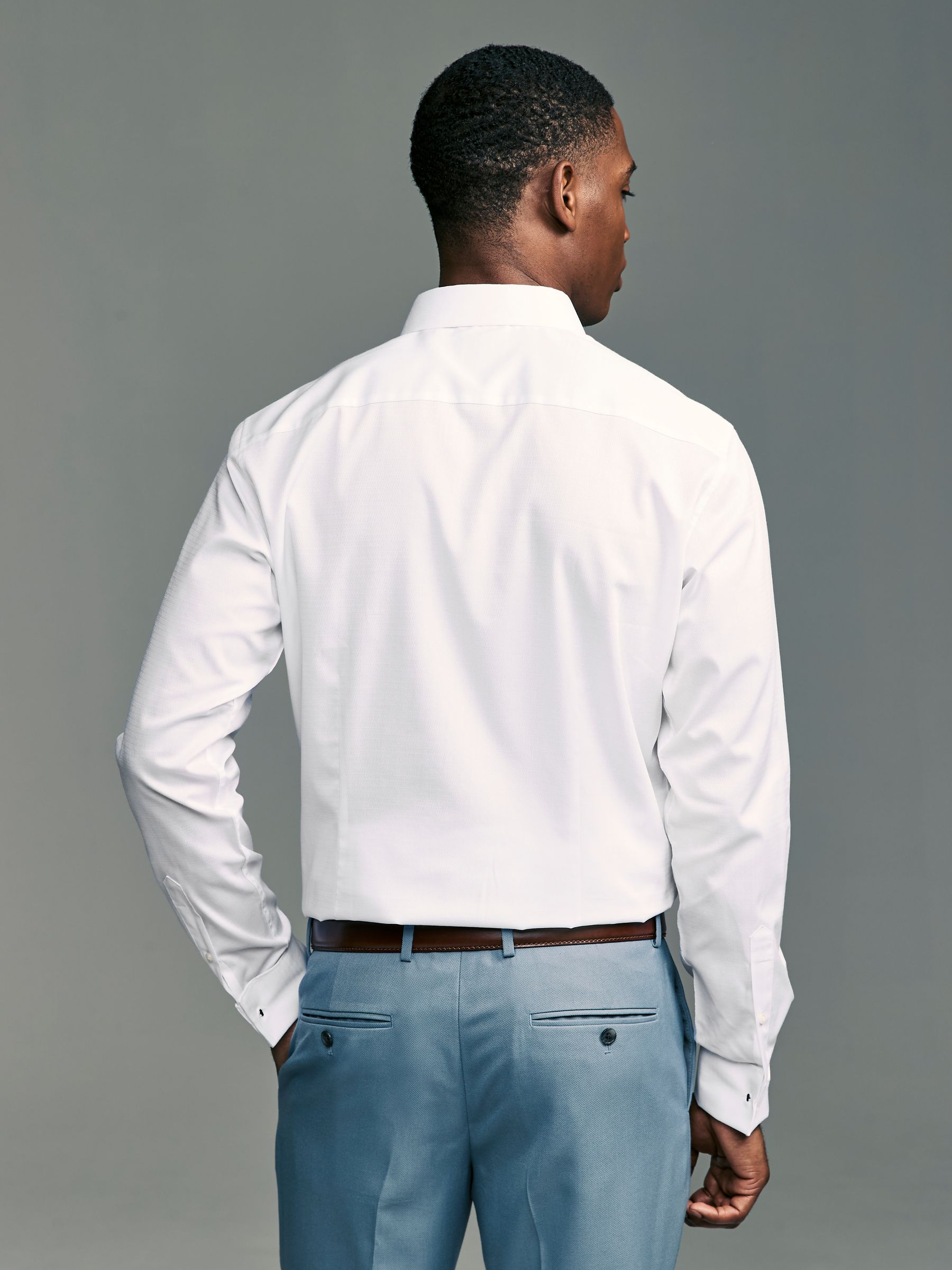 Buy White Slim Fit Double Cuff Easy Care Textured Smart Shirt from the ...