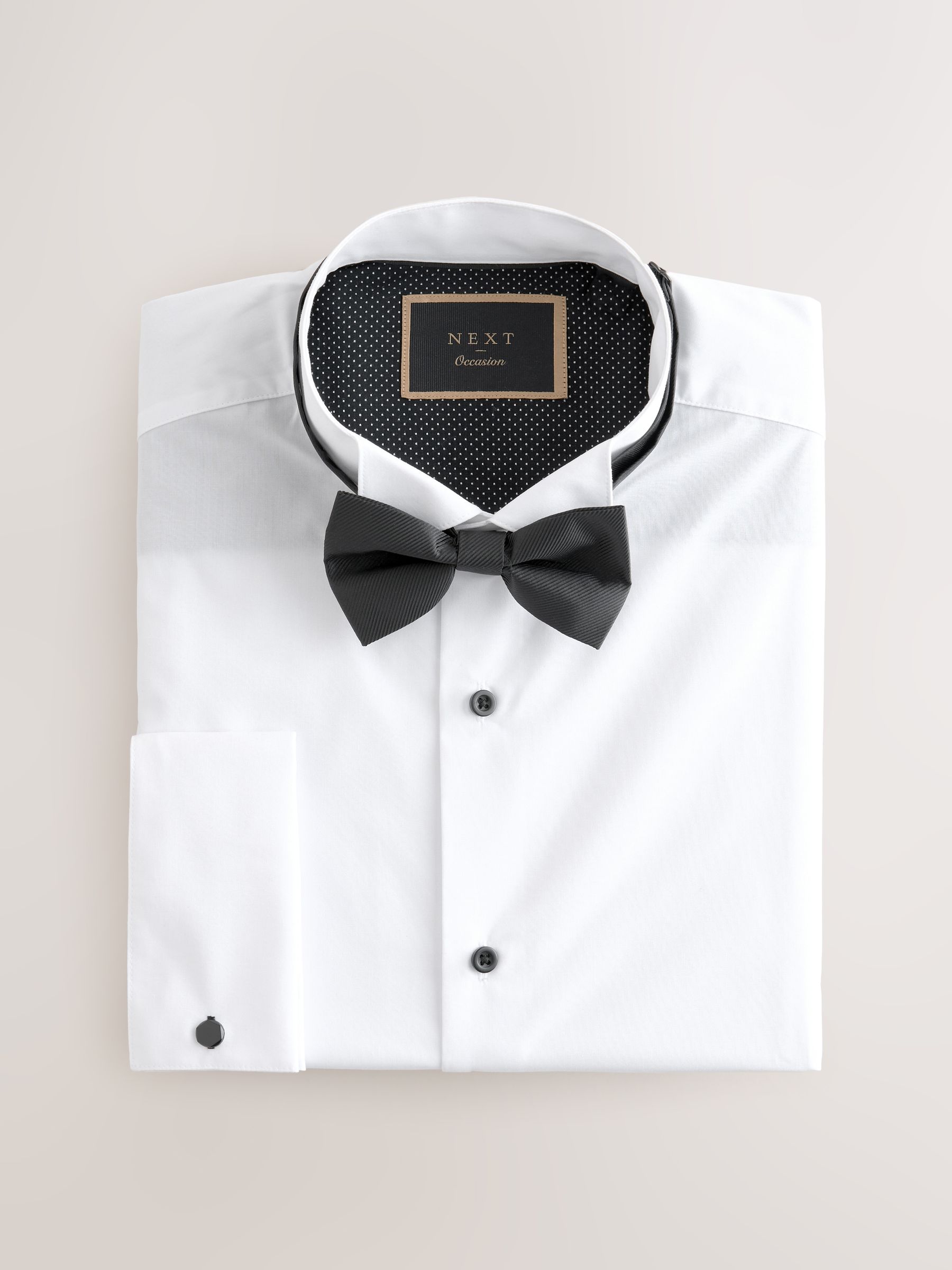 Buy White Regular Fit Double Cuff Regular Fit Shirt And Bow Tie Pack ...