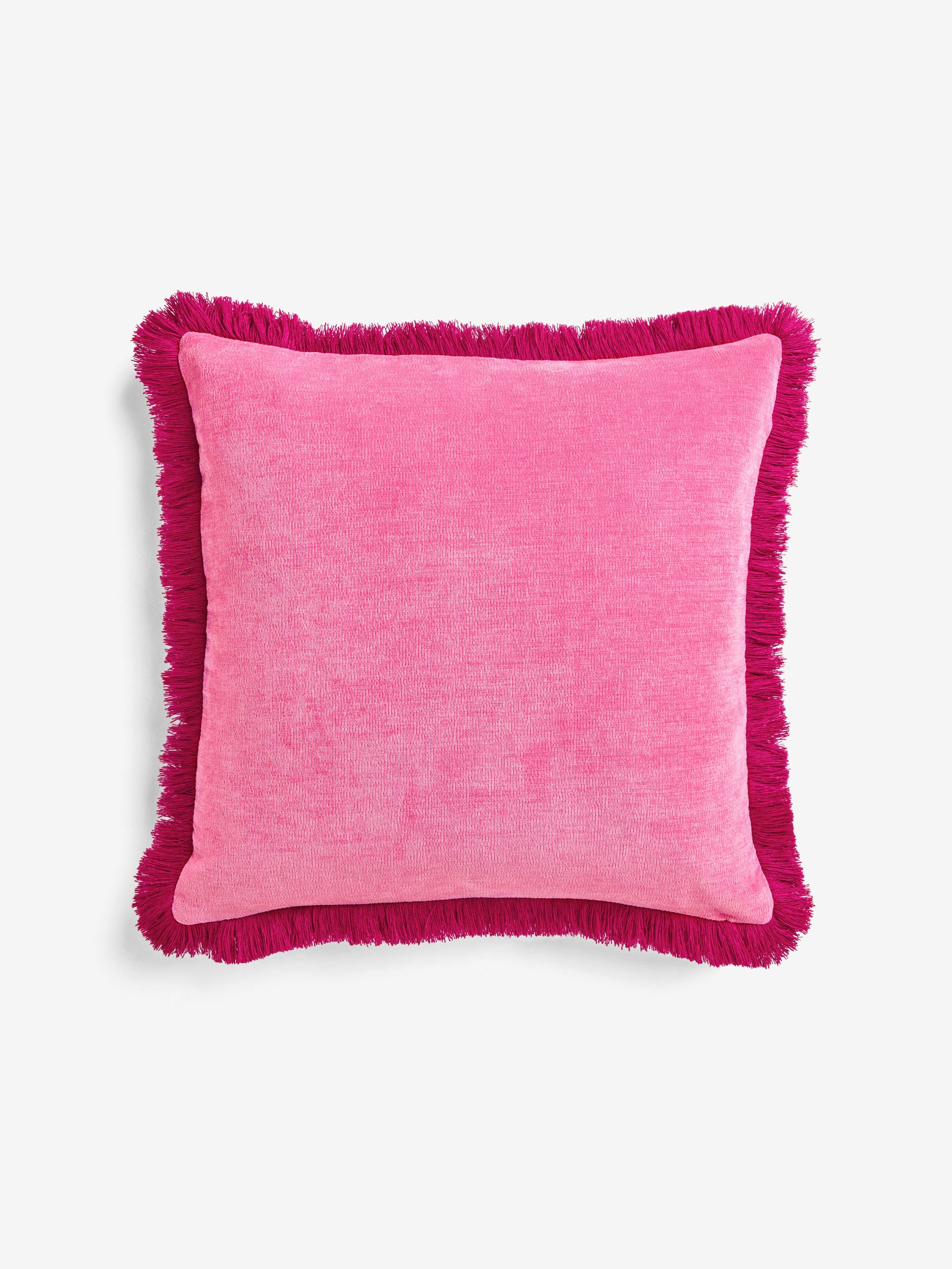 Buy Fushsia Pink 45 x 45cm Soft Velour Contrast Fringe Cushion from the ...
