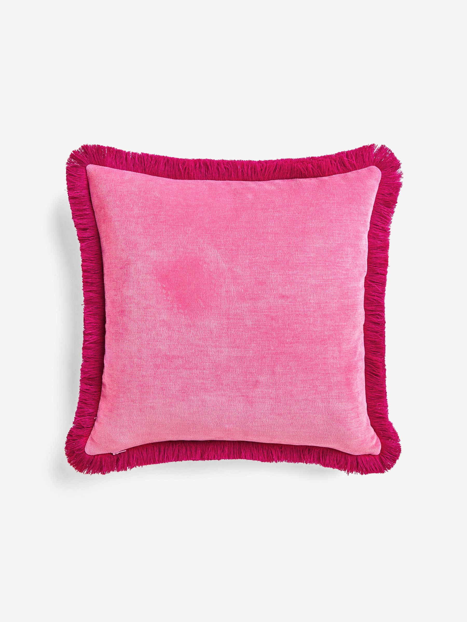 Buy Fushsia Pink 45 x 45cm Soft Velour Contrast Fringe Cushion from the ...