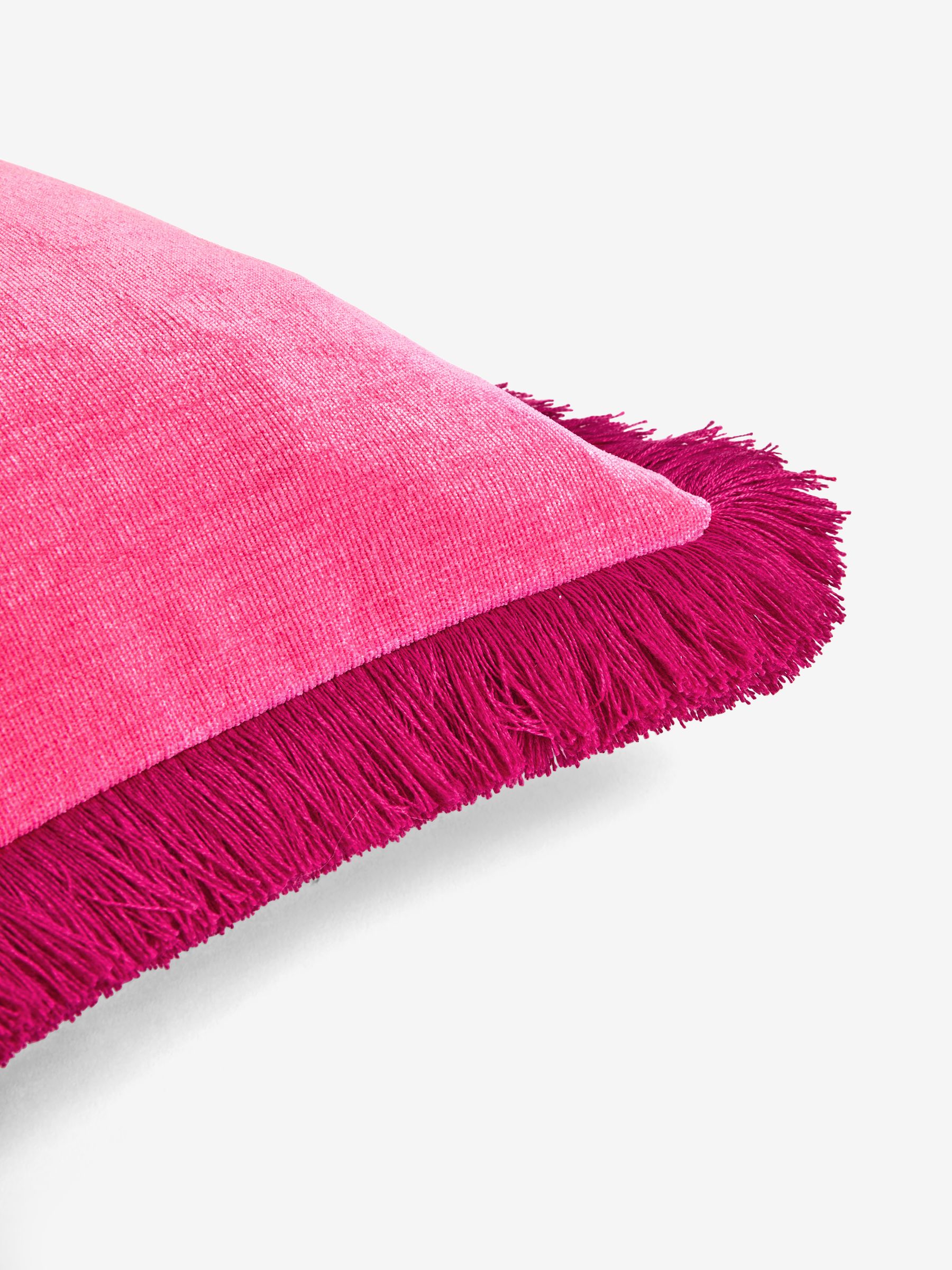 Buy Fushsia Pink 45 x 45cm Soft Velour Contrast Fringe Cushion from the ...