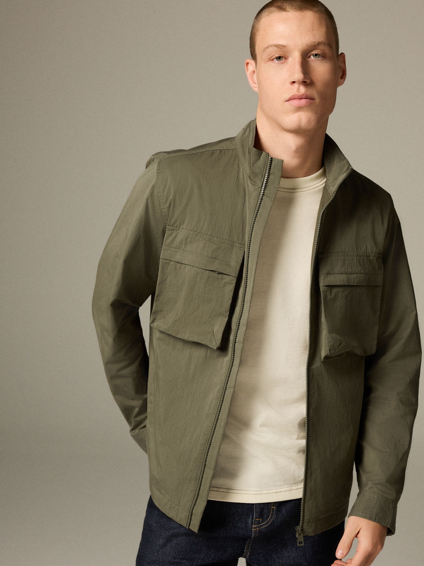 Buy Khaki Green Bluff Pocket Funnel Neck Shacket from Next Cyprus
