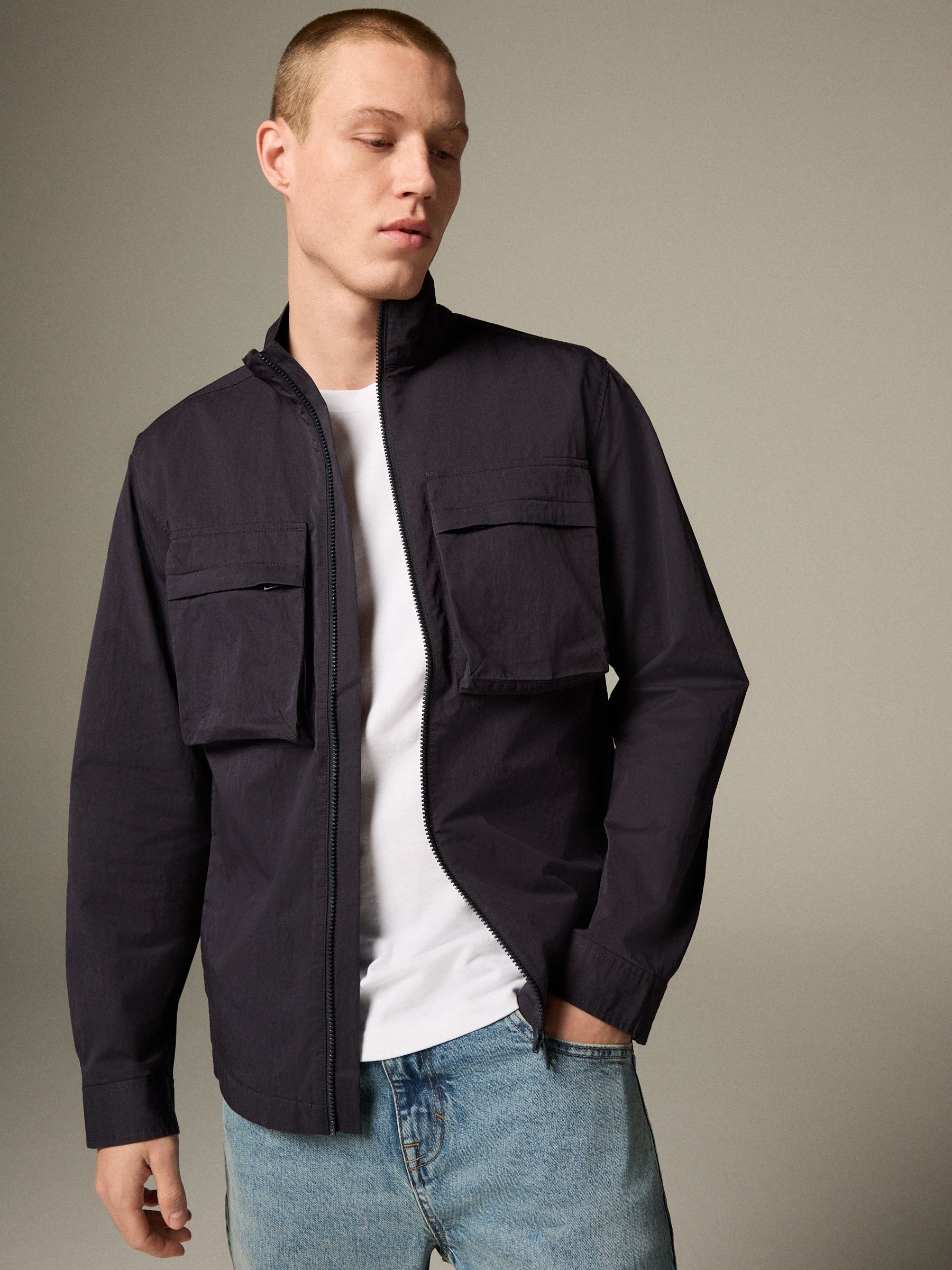 Buy Navy Bluff Pocket Funnel Neck Shacket from the Next UK online shop