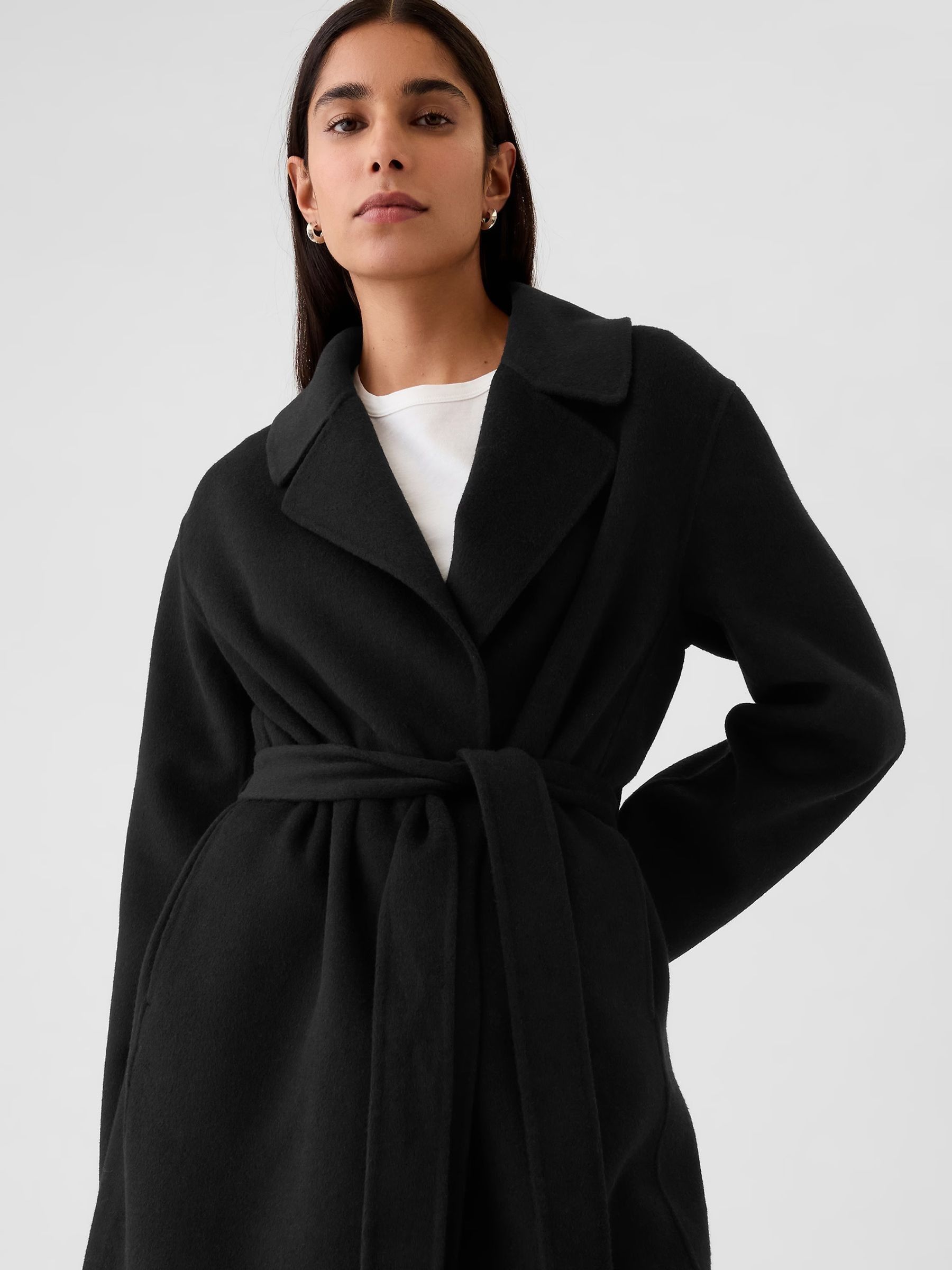 Buy Gap Black Belted Double Faced Wool-Blend Trench Coat from the Next ...