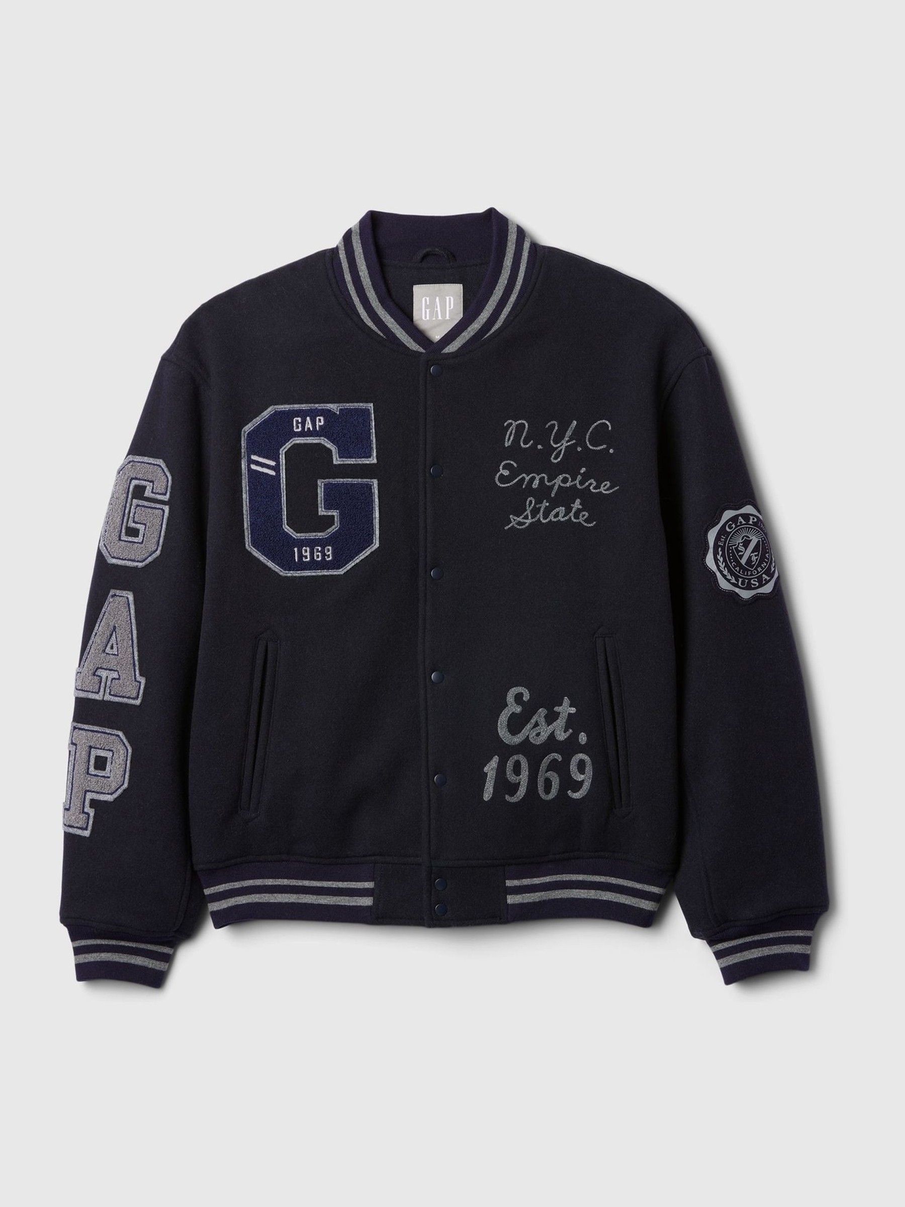 Buy Gap Blue Wool Blend Logo Varsity Bomber Jacket from the Next UK ...