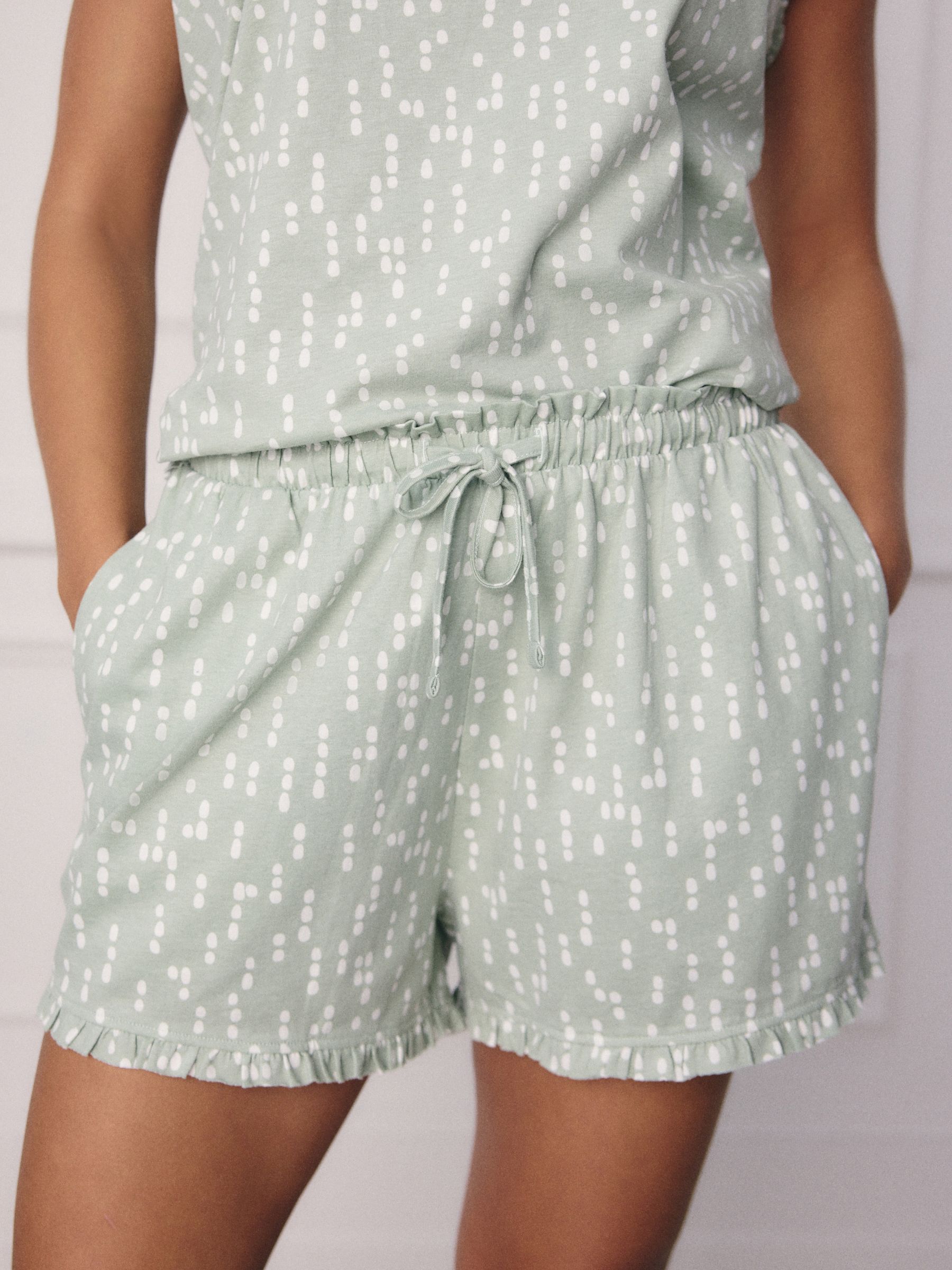 Buy Green/Oatmeal Spot Frill Vest Short Set Pyjamas 2 pack from Next USA