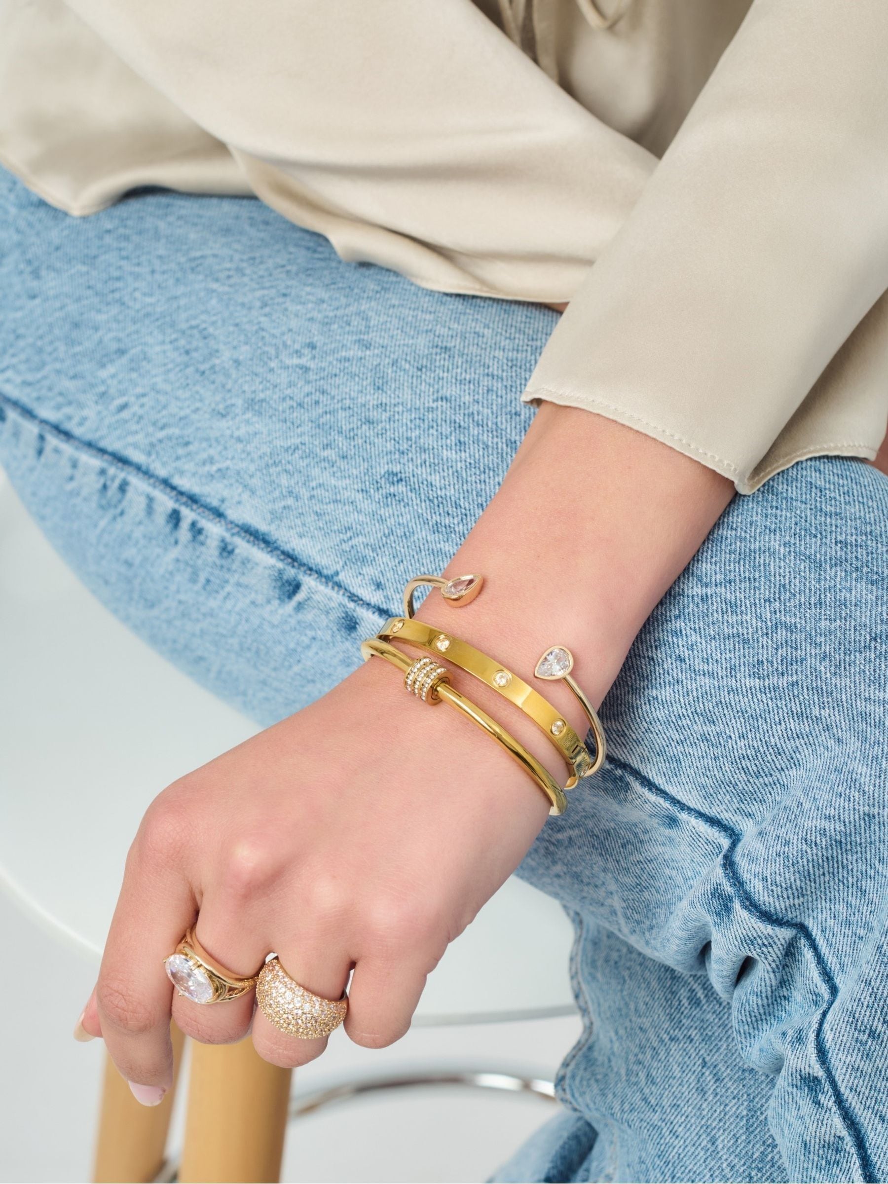 Buy Aela Gold Tone Diamond Simulants CZ Stone Bangle from the Next UK ...