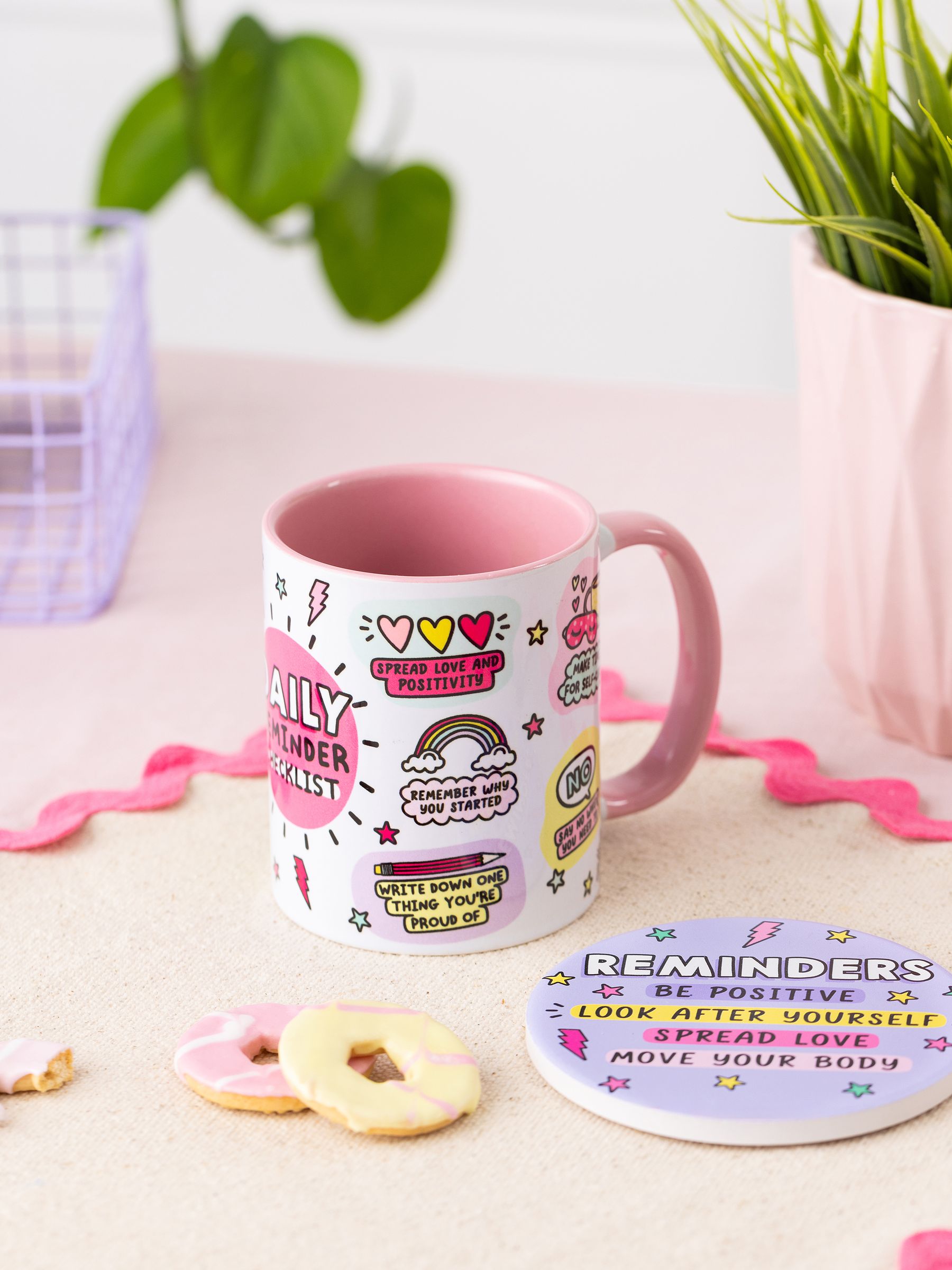 Buy Sam Jayne Designs Pink Daily Reminder Checklist Mug and Coaster ...