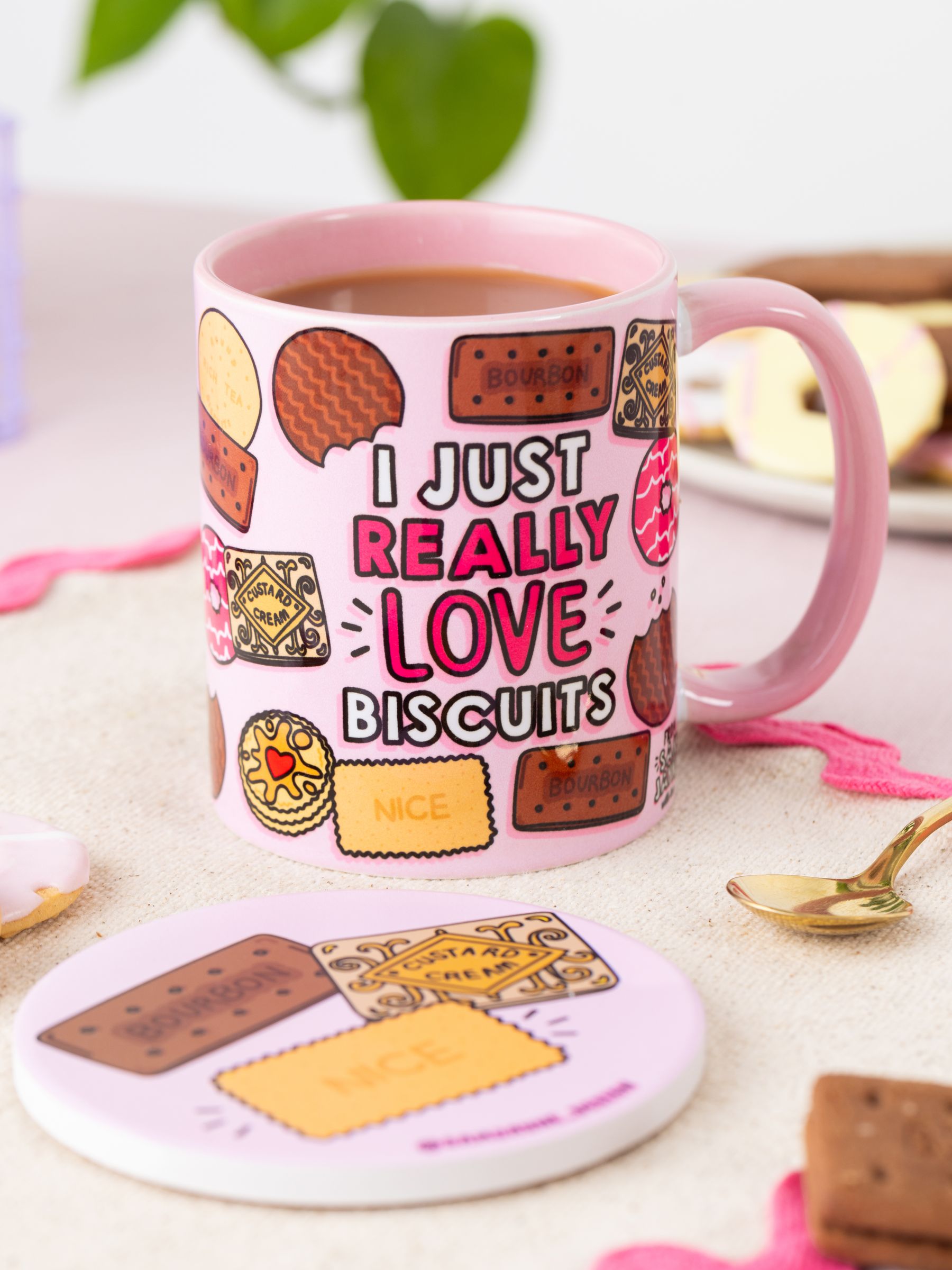 Buy Sam Jayne Designs Pink I really love biscuits Mug and Coaster ...