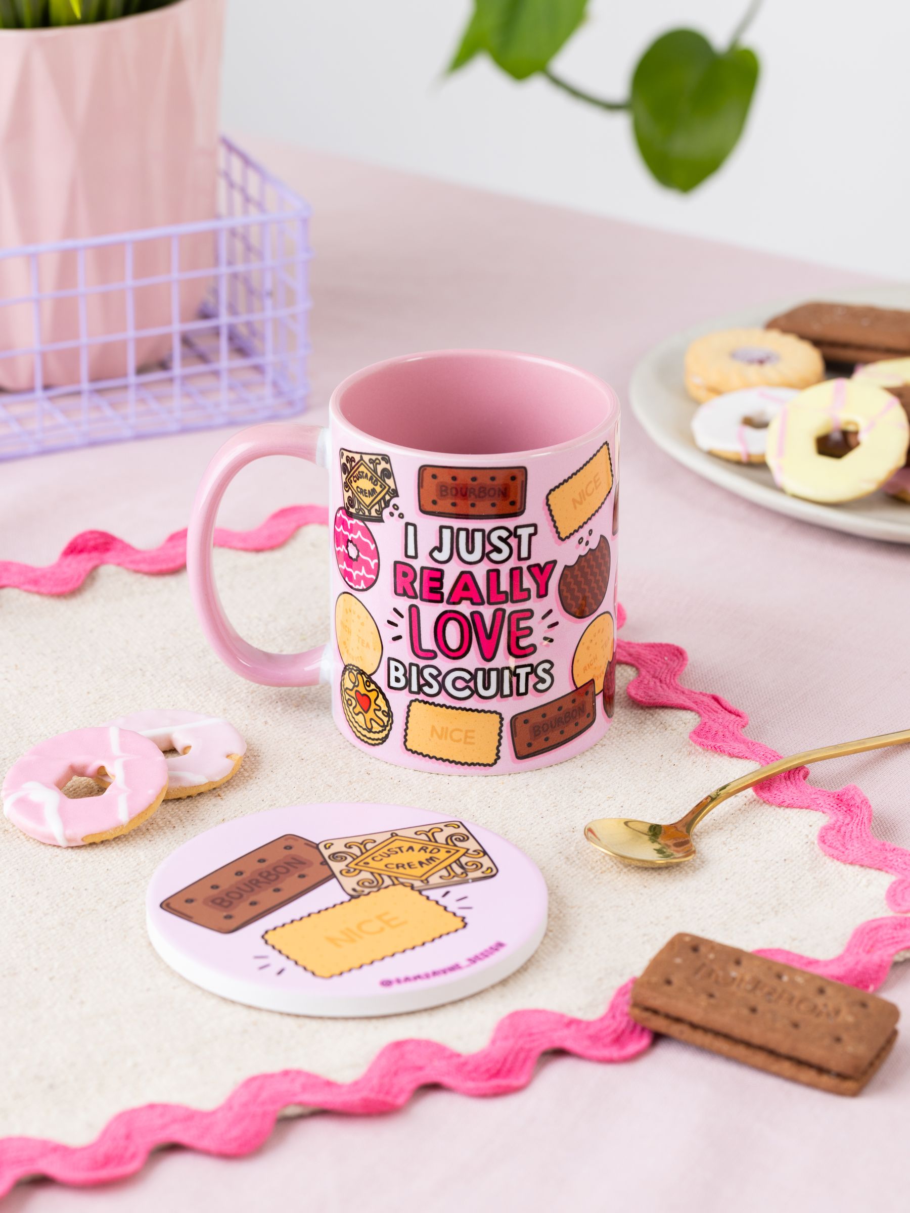 Buy Sam Jayne Designs Pink I really love biscuits Mug and Coaster ...