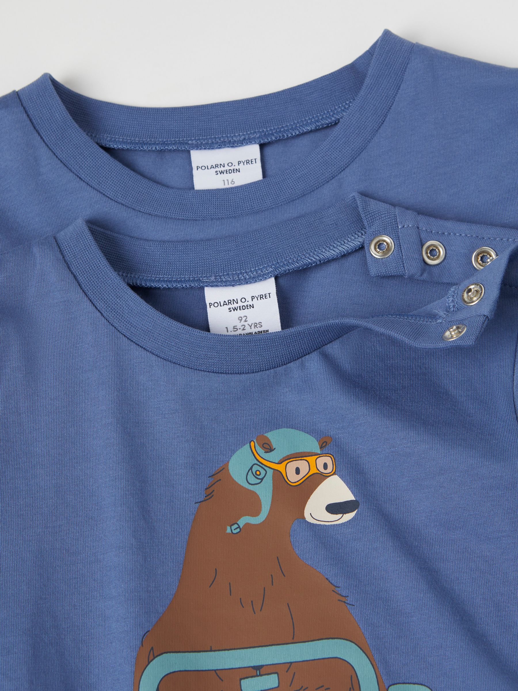 Buy Polarn O. Pyret Blue Organic Cotton Bear Print T-Shirt from the ...