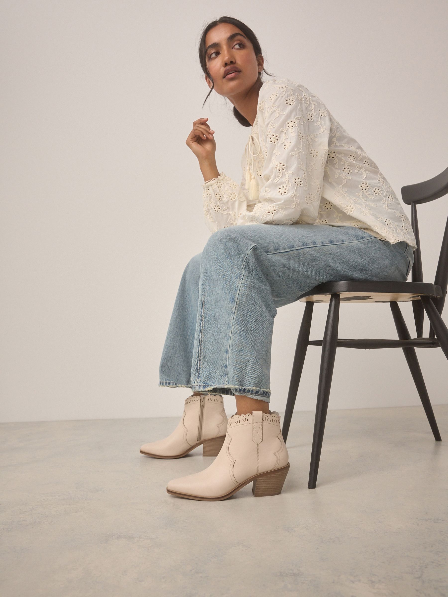 Buy Neutral Leather Forever Comfort® Scallop Edge Boho Cowboy Boots ...