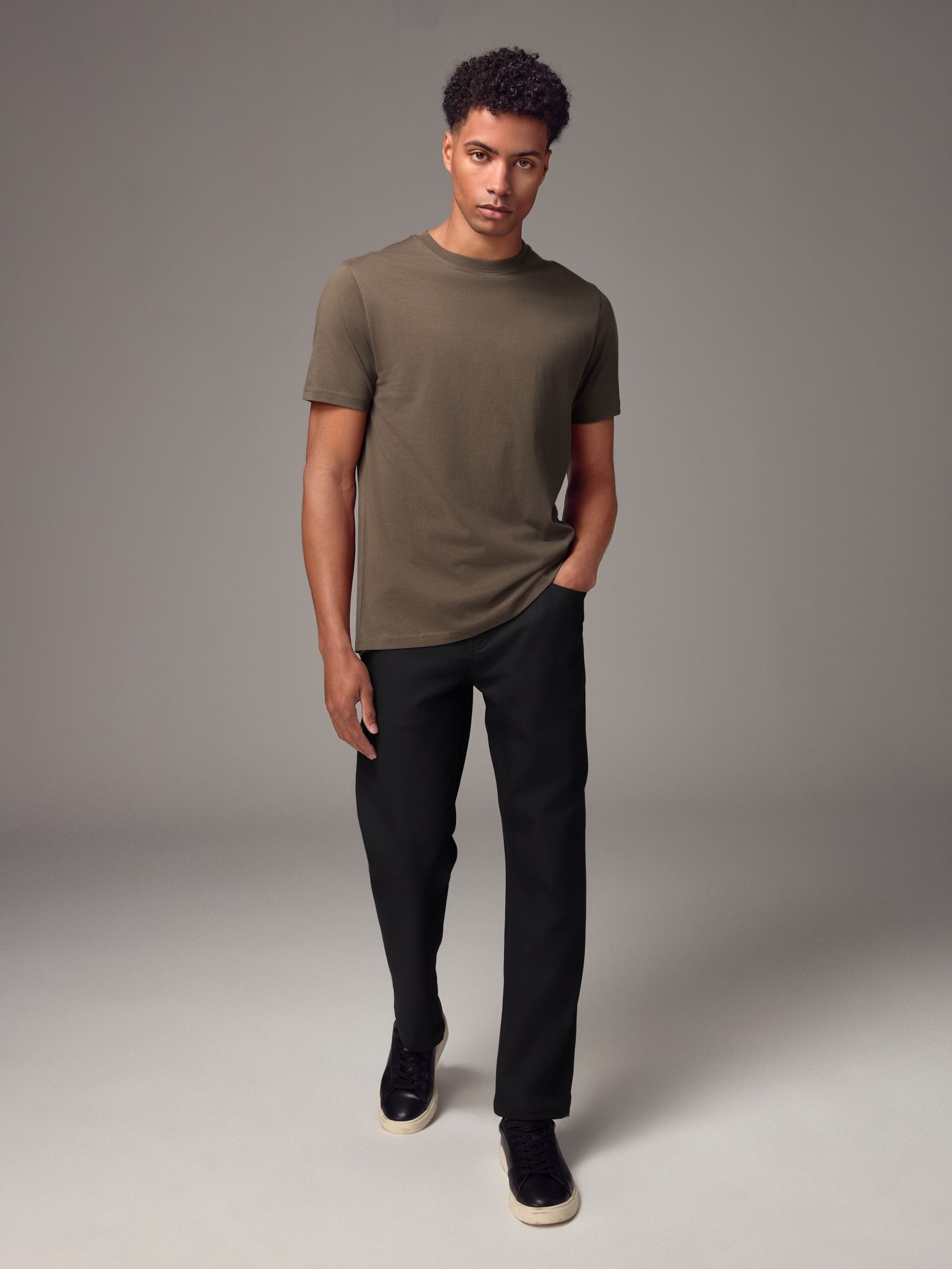 Buy Brown Neutral Regular Fit Essential Crew Neck Cotton T-Shirt from ...