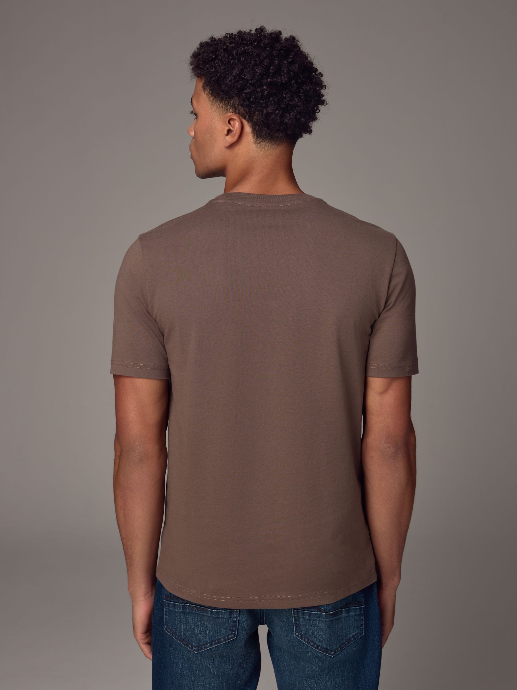 Buy Neutral Brown Slim Fit Essential Crew Neck Cotton T-Shirt from the ...