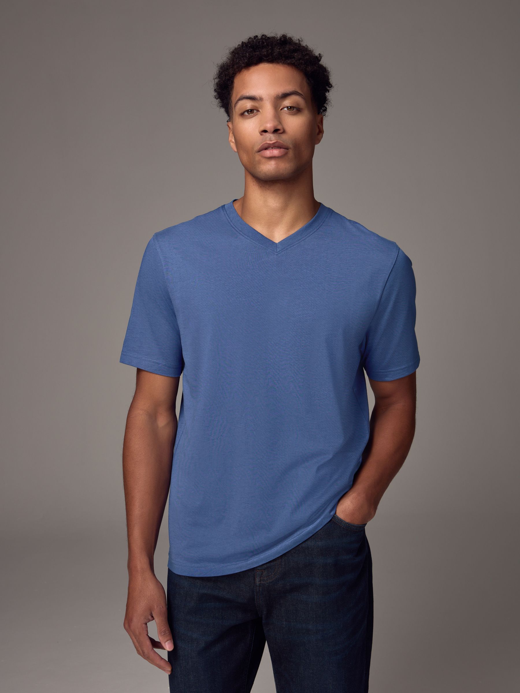 Buy Blue Regular Fit Essential V-Neck T-Shirt from Next United Arab ...