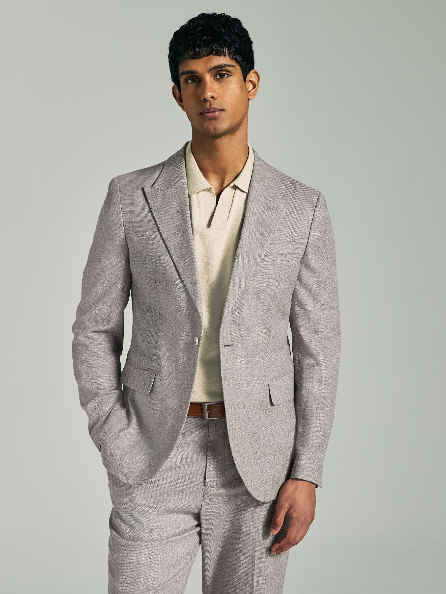 Buy Stone Linen Blend Texture Suit Jacket from the Next UK online shop
