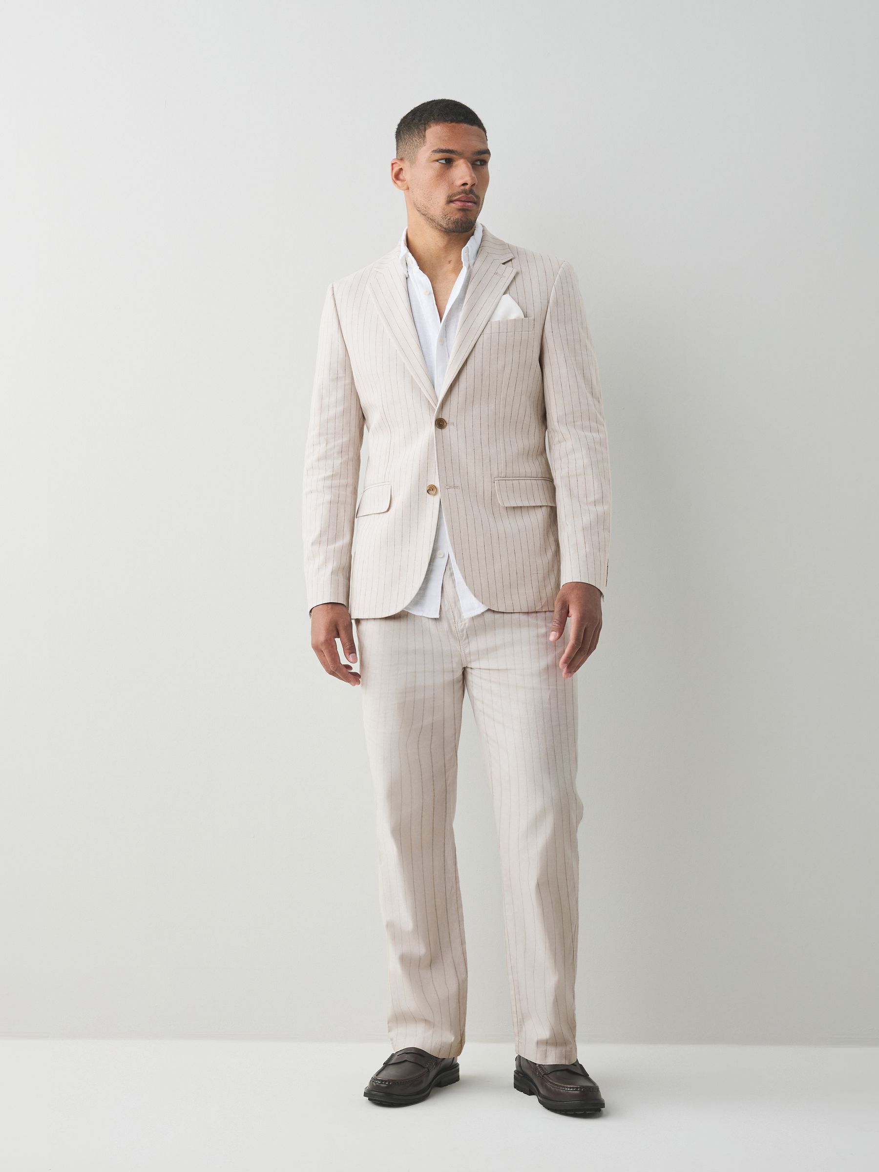 Buy Neutral Slim Fit Striped Linen Blend Suit Jacket from the Next UK ...