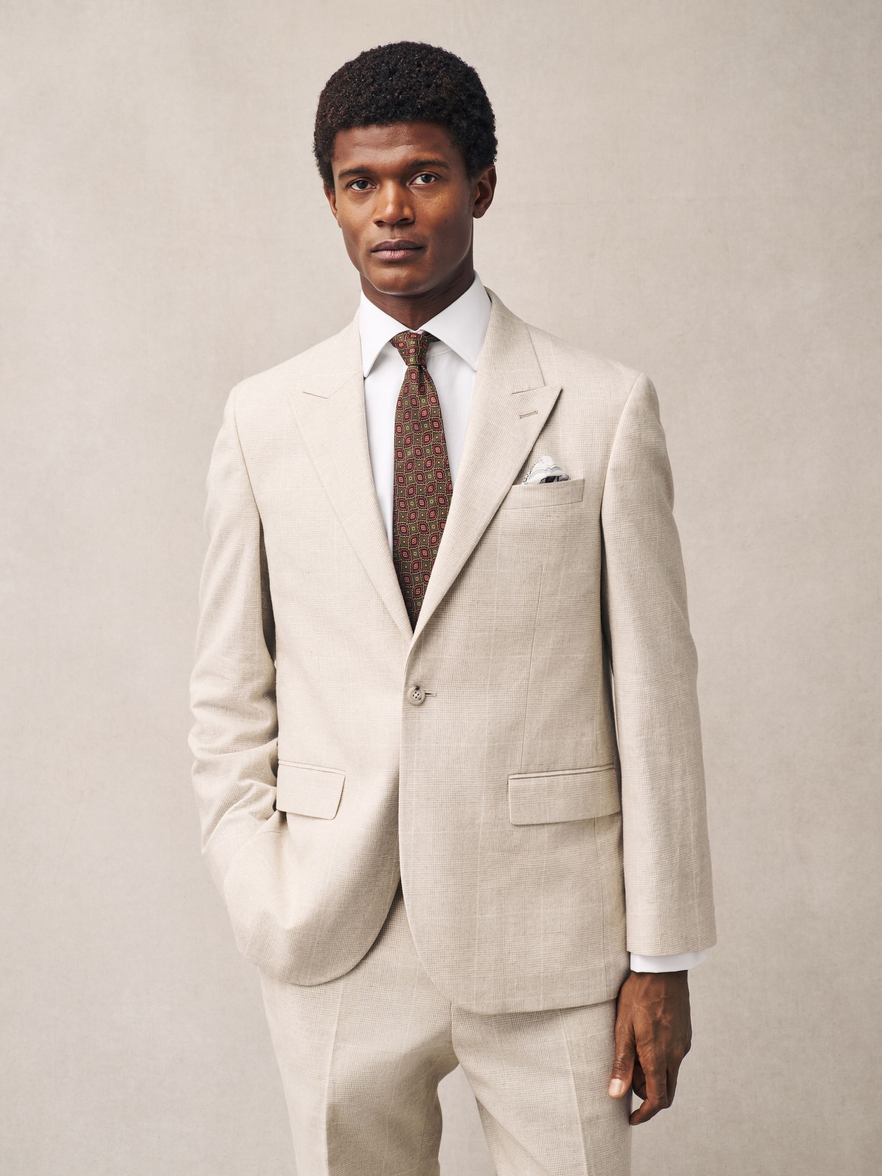 Buy Neutral Regular Fit Linen Blend Check Suit Jacket from the Next UK ...