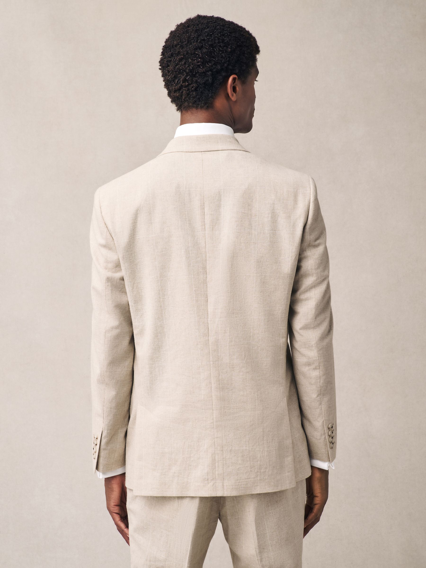 Buy Neutral Regular Fit Linen Blend Check Suit Jacket from Next Saudi ...