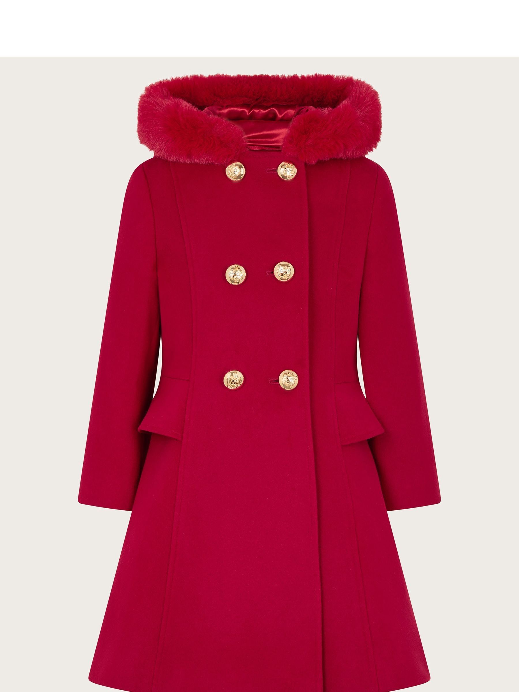 Buy Monsoon Red Double Breasted Faux Fur Hooded Coat from the Next UK ...
