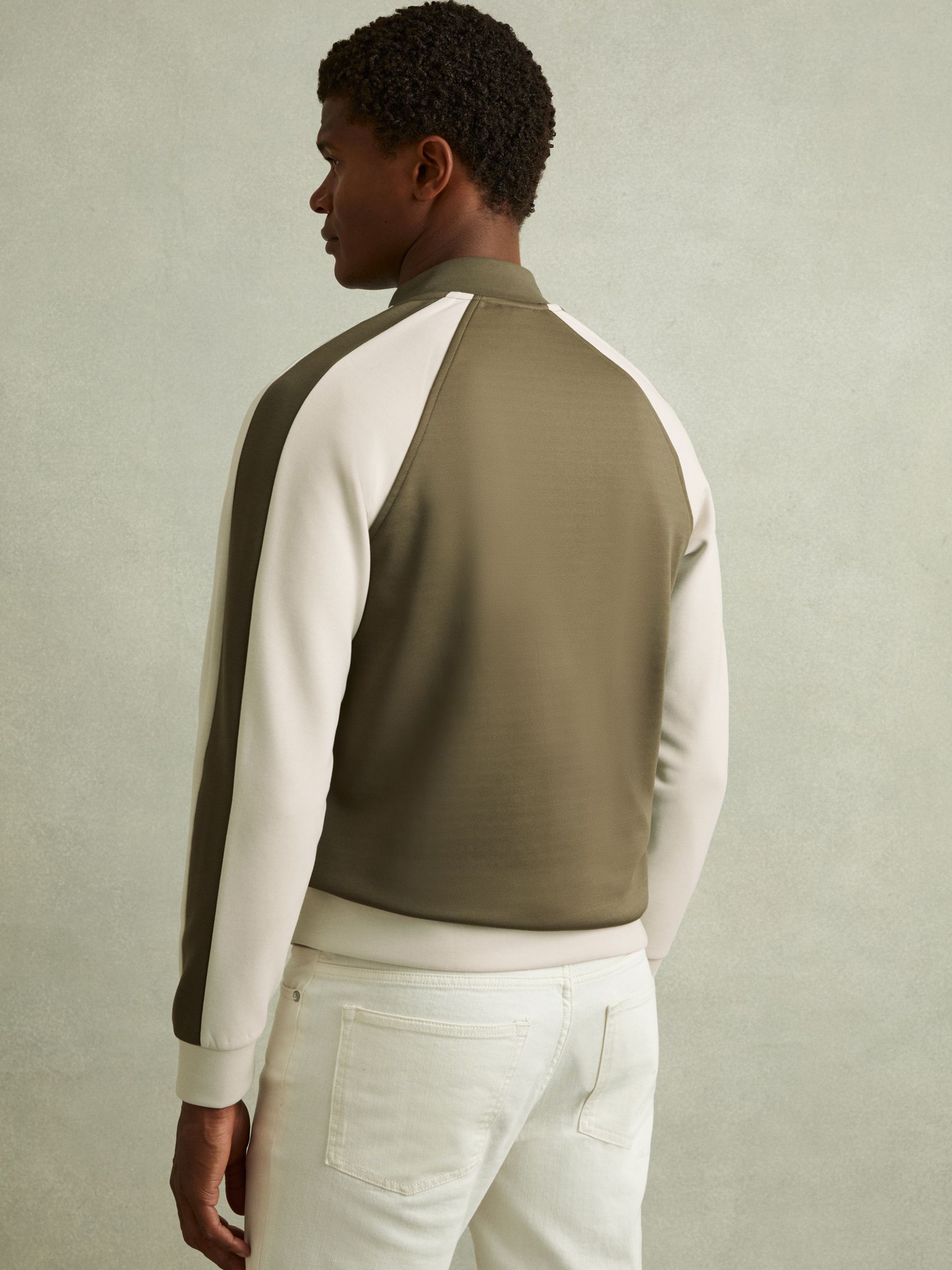 Buy Reiss Sage Green/Off White Pelham Colourblock Jersey Varsity Jacket ...